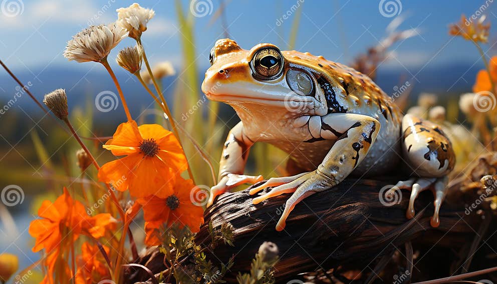 Cute Toad Sitting on Green Leaf in Nature Generated by AI Stock Image ...