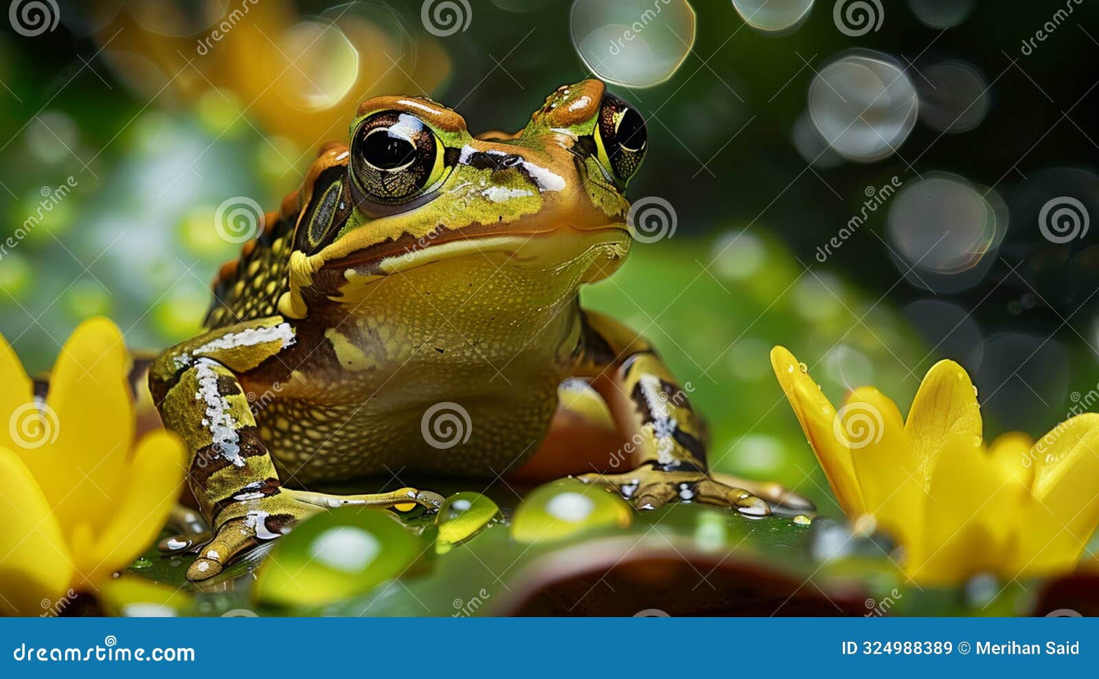 A Cute Toad Sitting on a Leaf Looking at Camera, AI Generative Stock ...