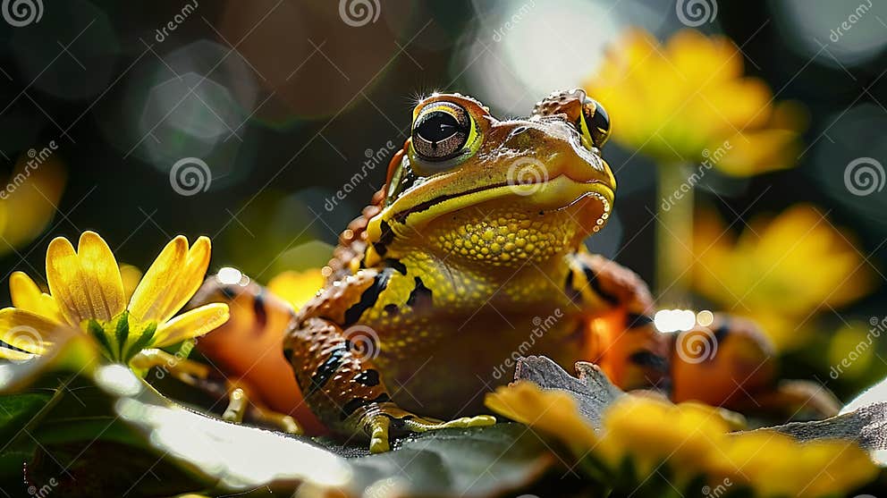 A Cute Toad Sitting on a Leaf Looking at Camera, AI Generative Stock ...
