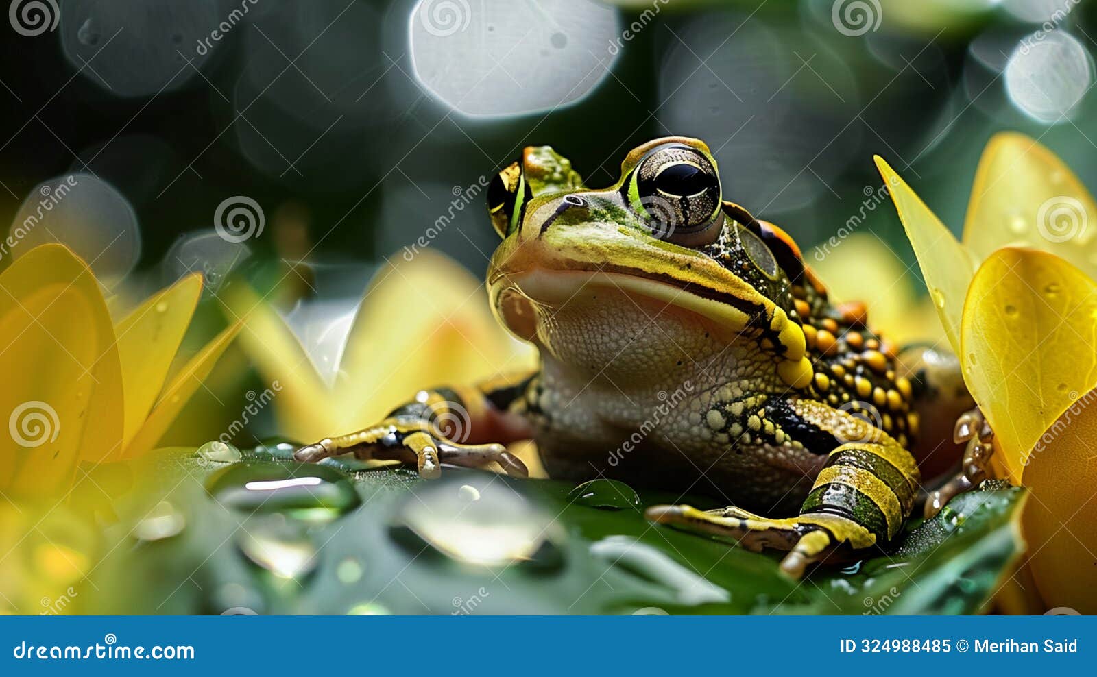 A Cute Toad Sitting on a Leaf Looking at Camera, AI Generative Stock ...