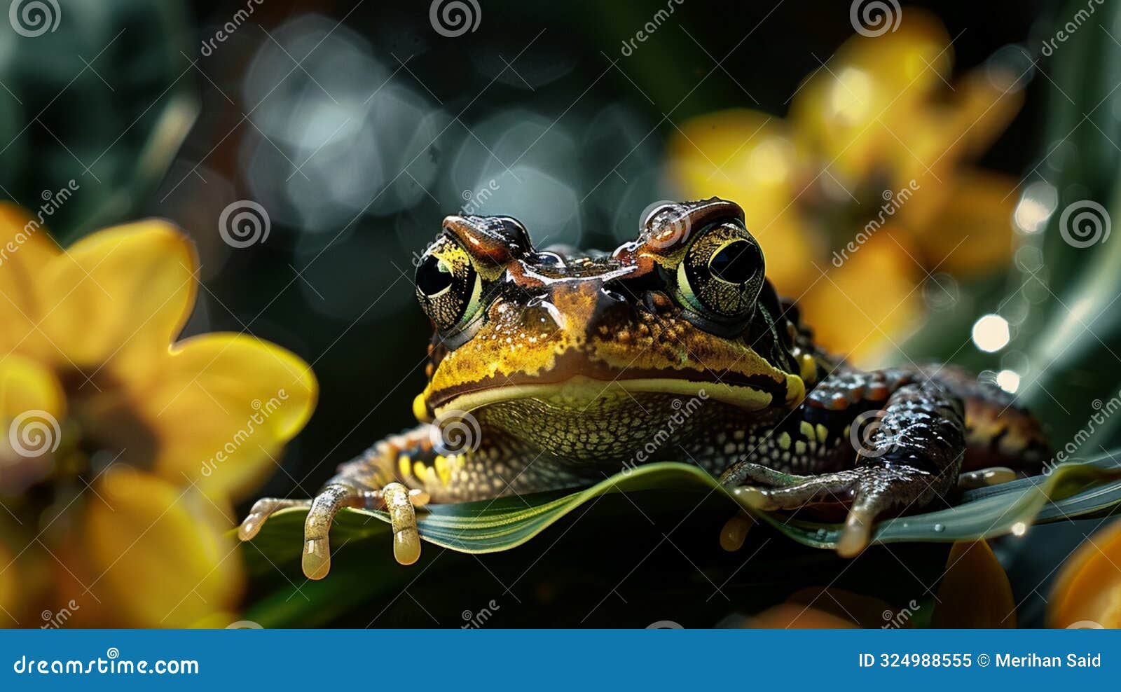 A Cute Toad Sitting on a Leaf Looking at Camera, AI Generative Stock ...