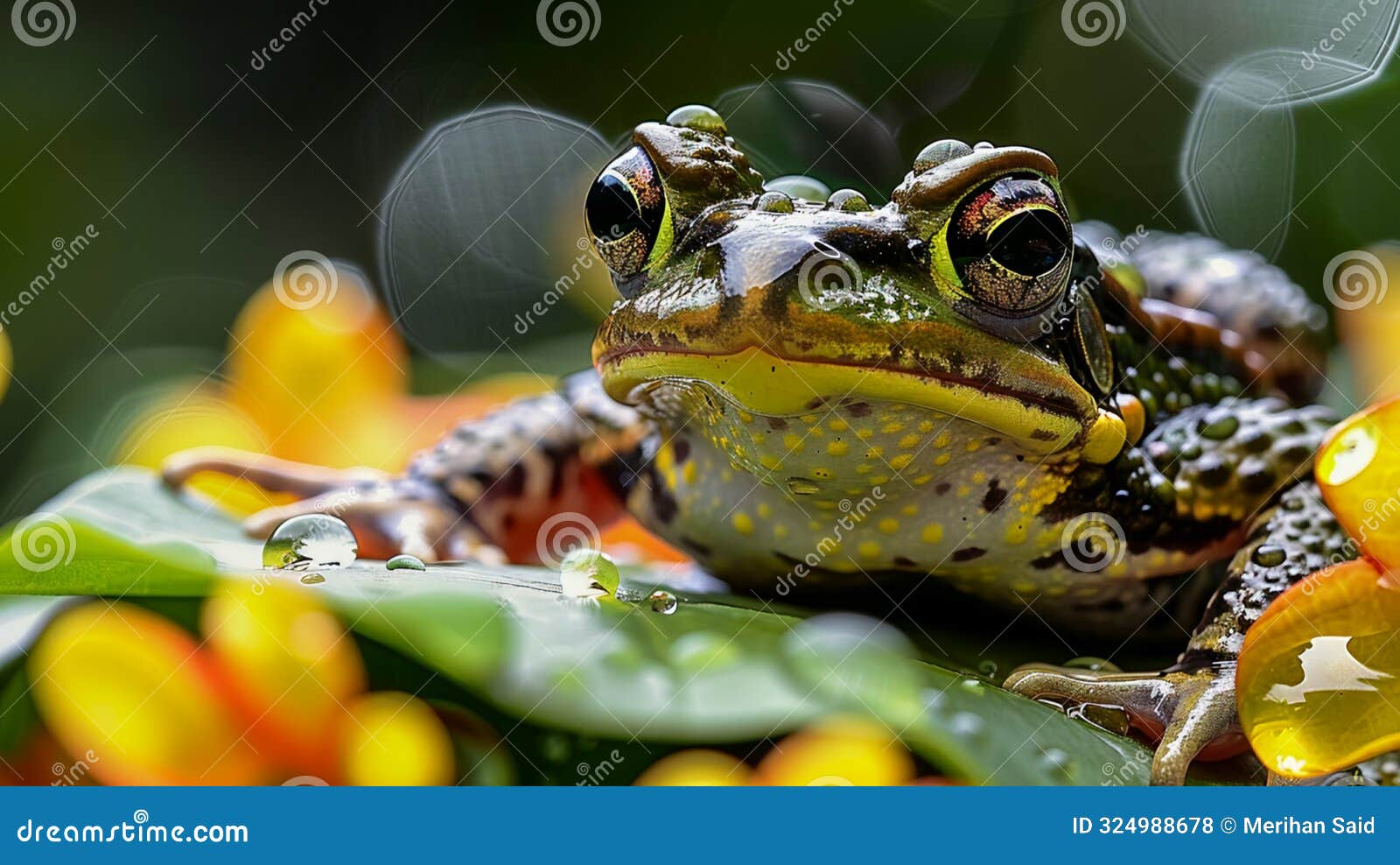 A Cute Toad Sitting on a Leaf Looking at Camera, AI Generative Stock ...