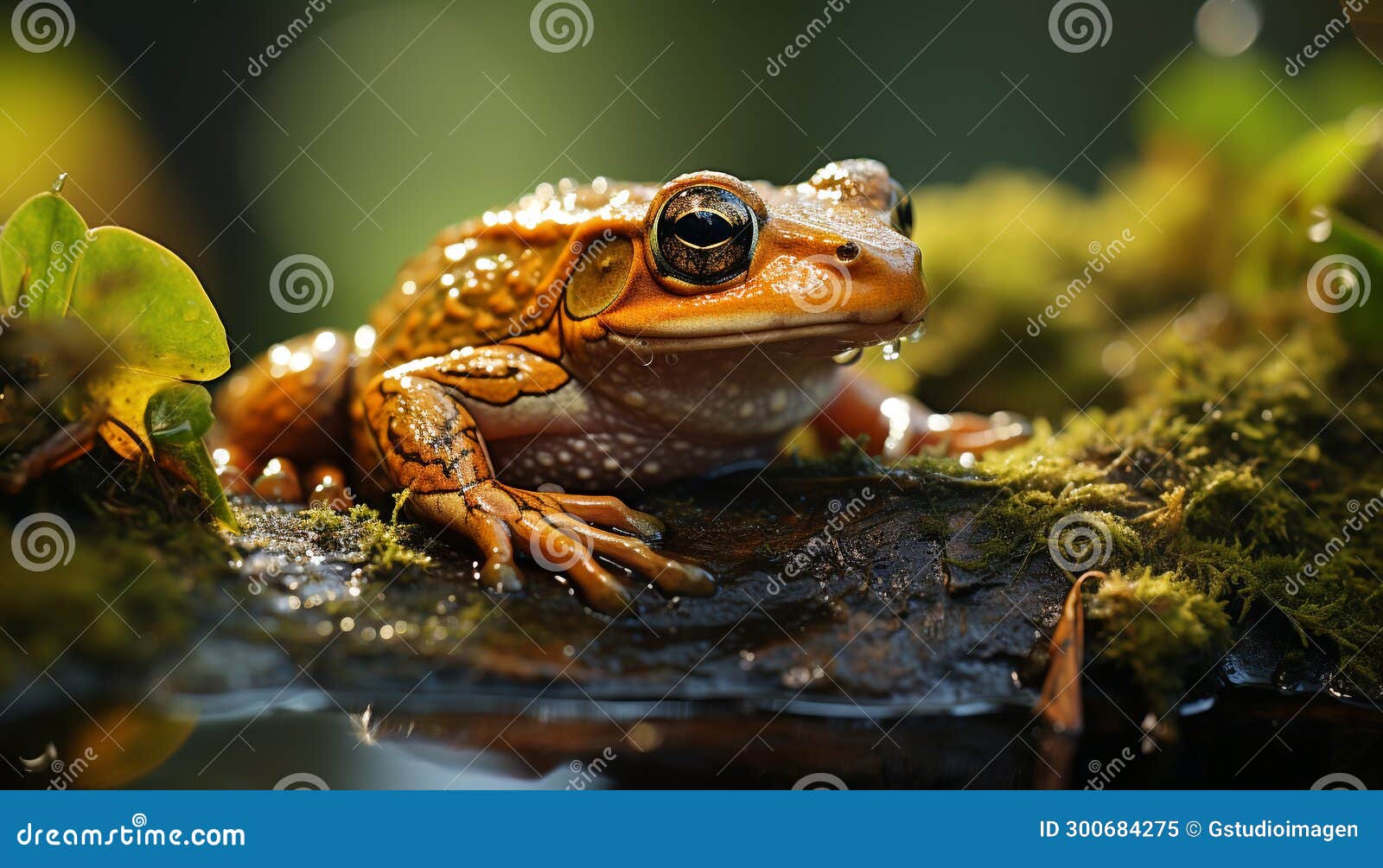 A Cute Toad Sitting on a Leaf, Looking at Camera Generated by AI Stock ...