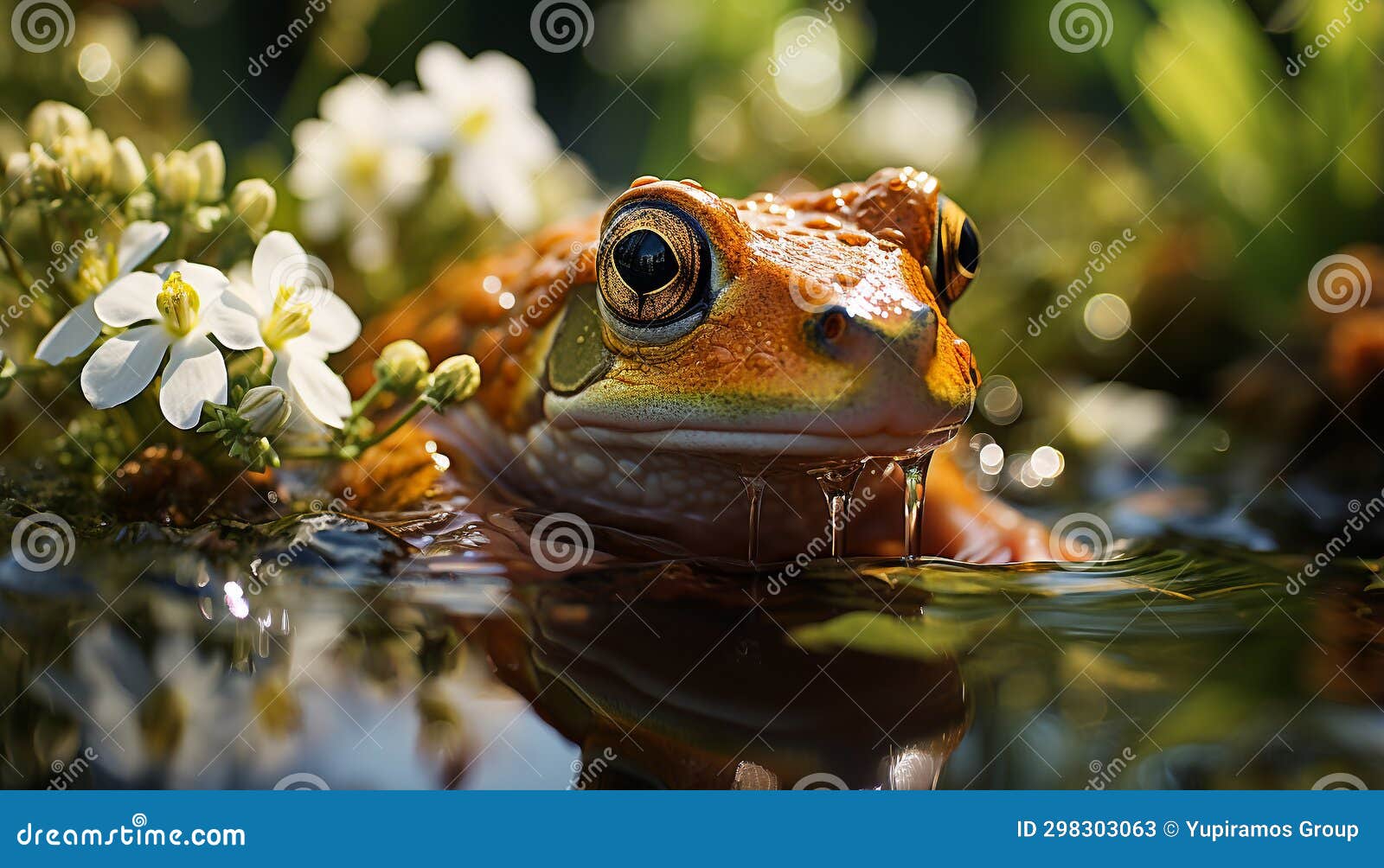 Cute Toad Sitting on Leaf, Looking at Camera in Pond Generated by AI ...