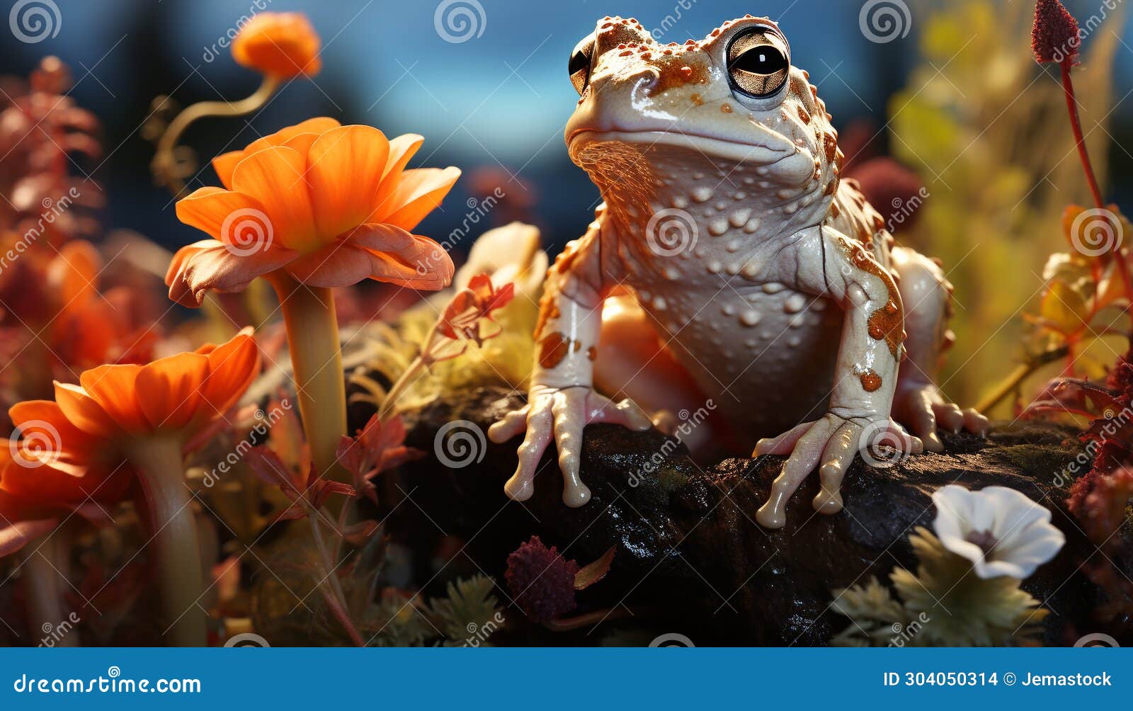 A Toad, Sitting On An Old Stone Wall In An Abandoned Mansion Lit By ...