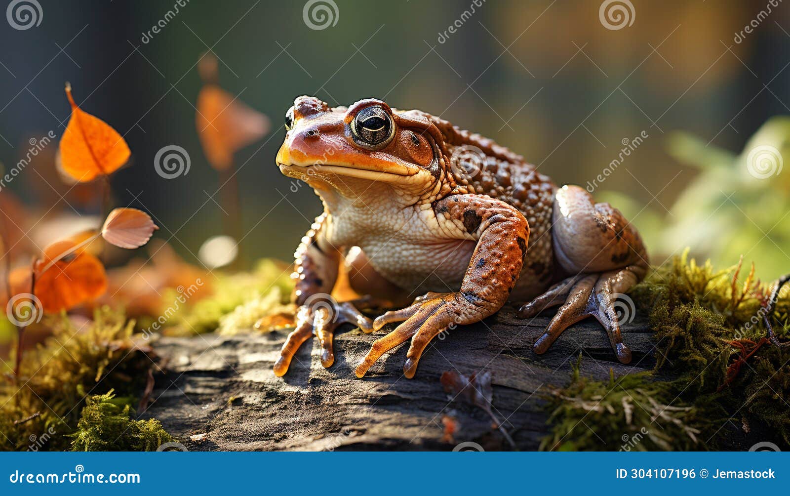 Cute Toad Sitting on Wet Leaf in Forest Generated by AI Stock Photo ...