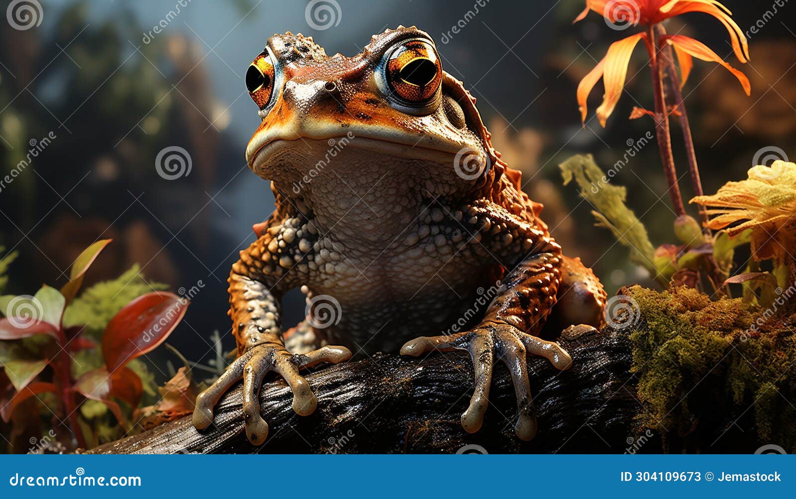 Cute Toad Sitting on Wet Leaf in Forest Generated by AI Stock Image ...