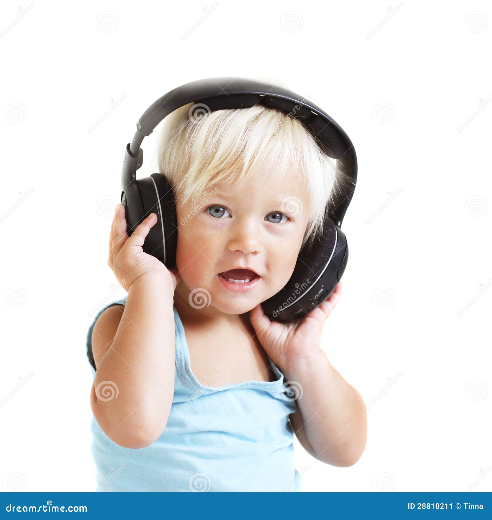 Cute Toddler Boy with Earphones Stock Image - Image of close, headphone ...