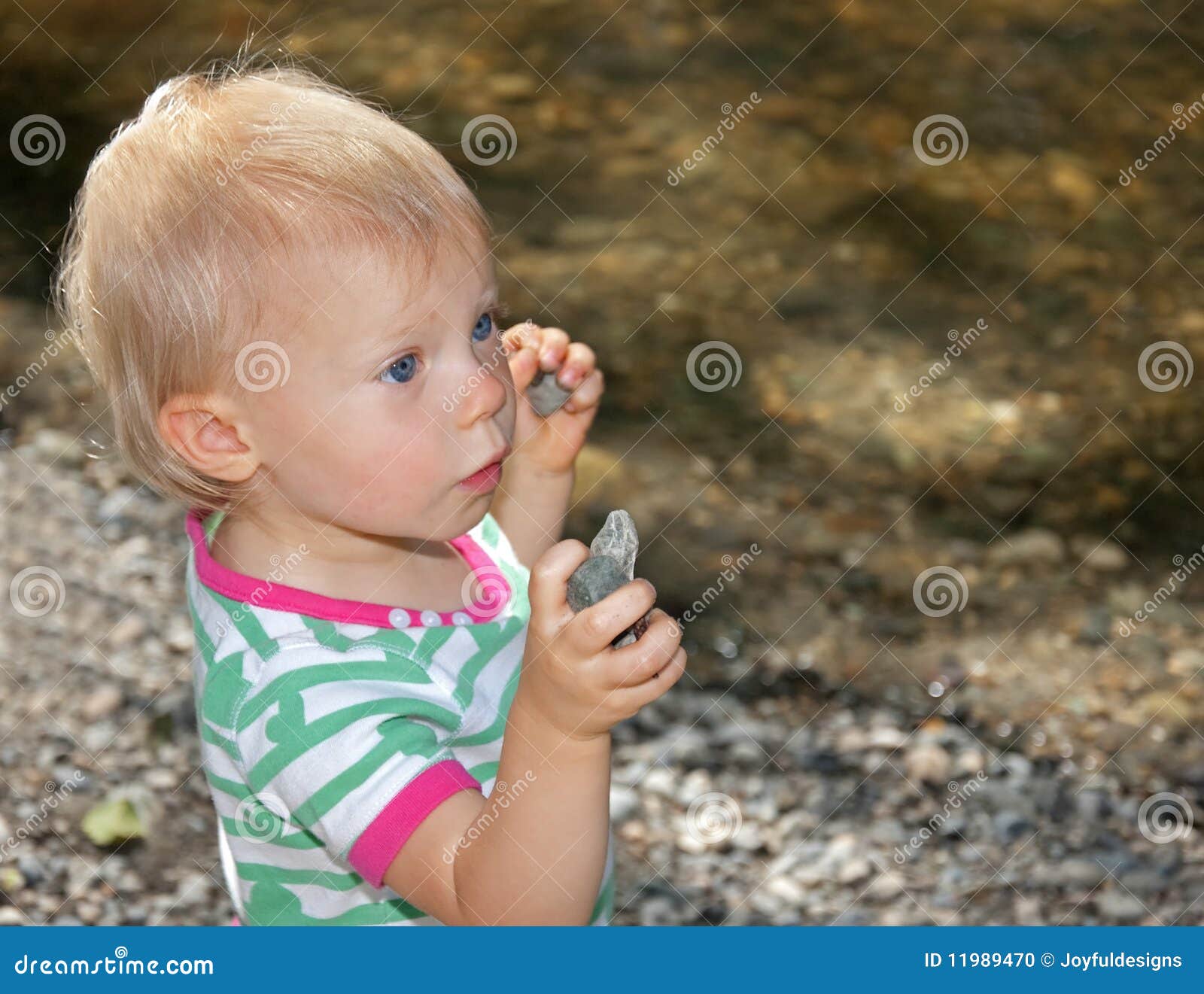 Cute Toddler Holding Rocks at Beach Stock Photo - Image of photograph ...