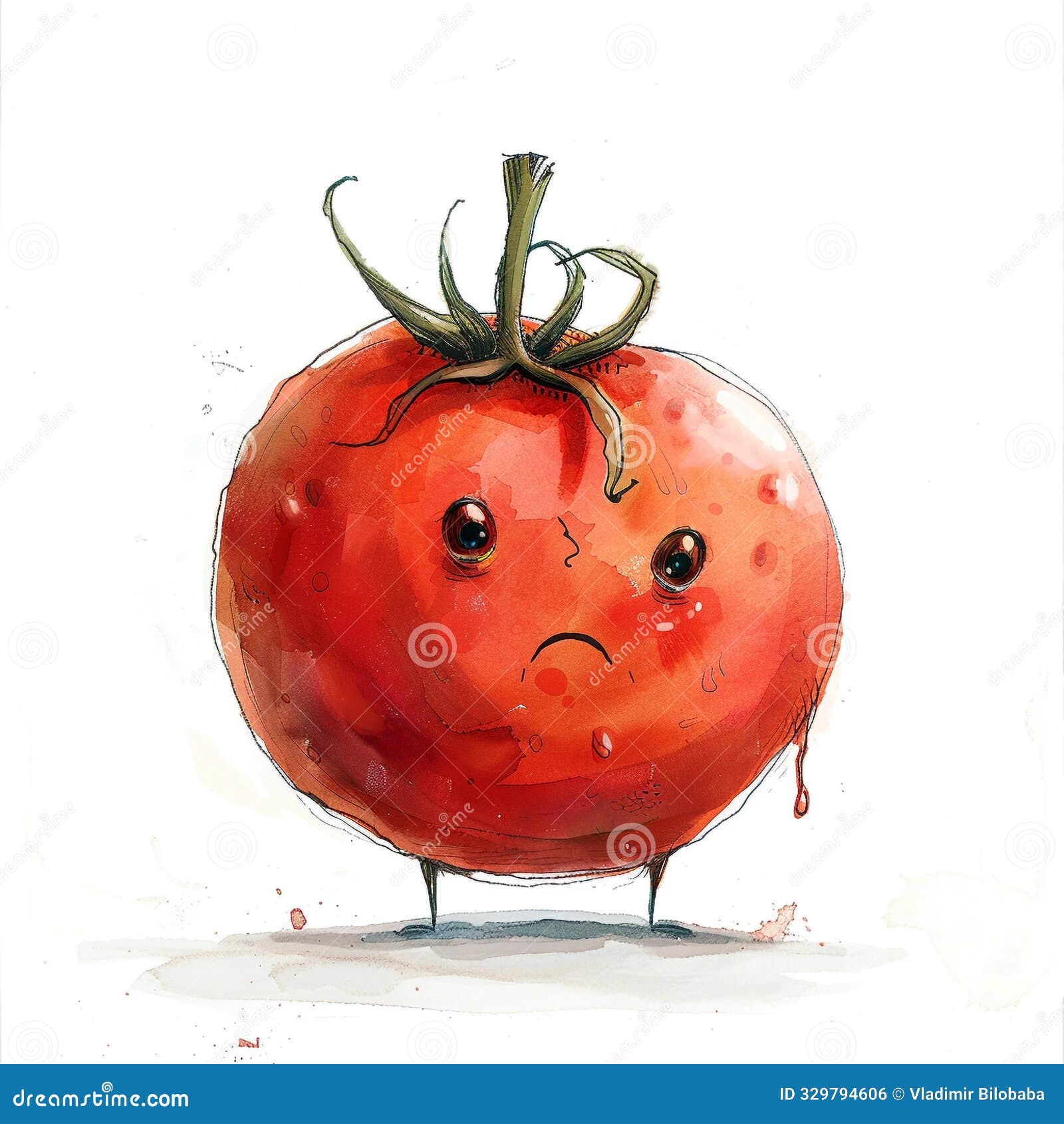 Cute Tomato Character with Expressive Eyes and Sad Expression on a ...