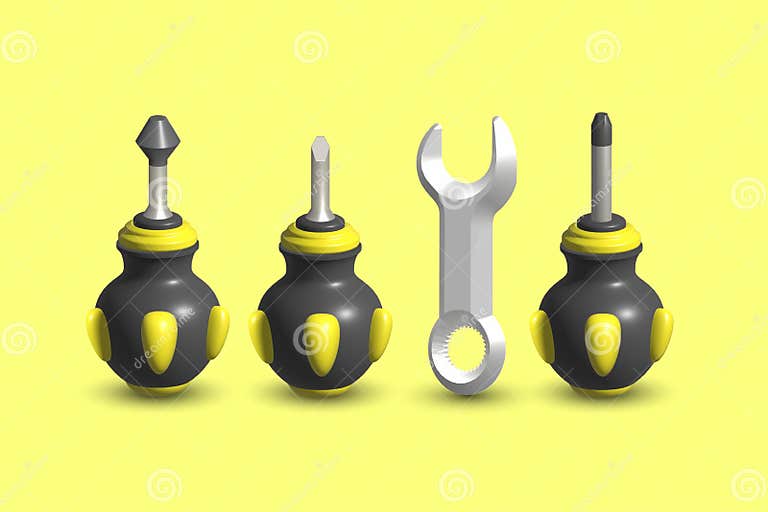 Cute Toolkit Device 3d Vector Illustration Work Equipment Hardware ...