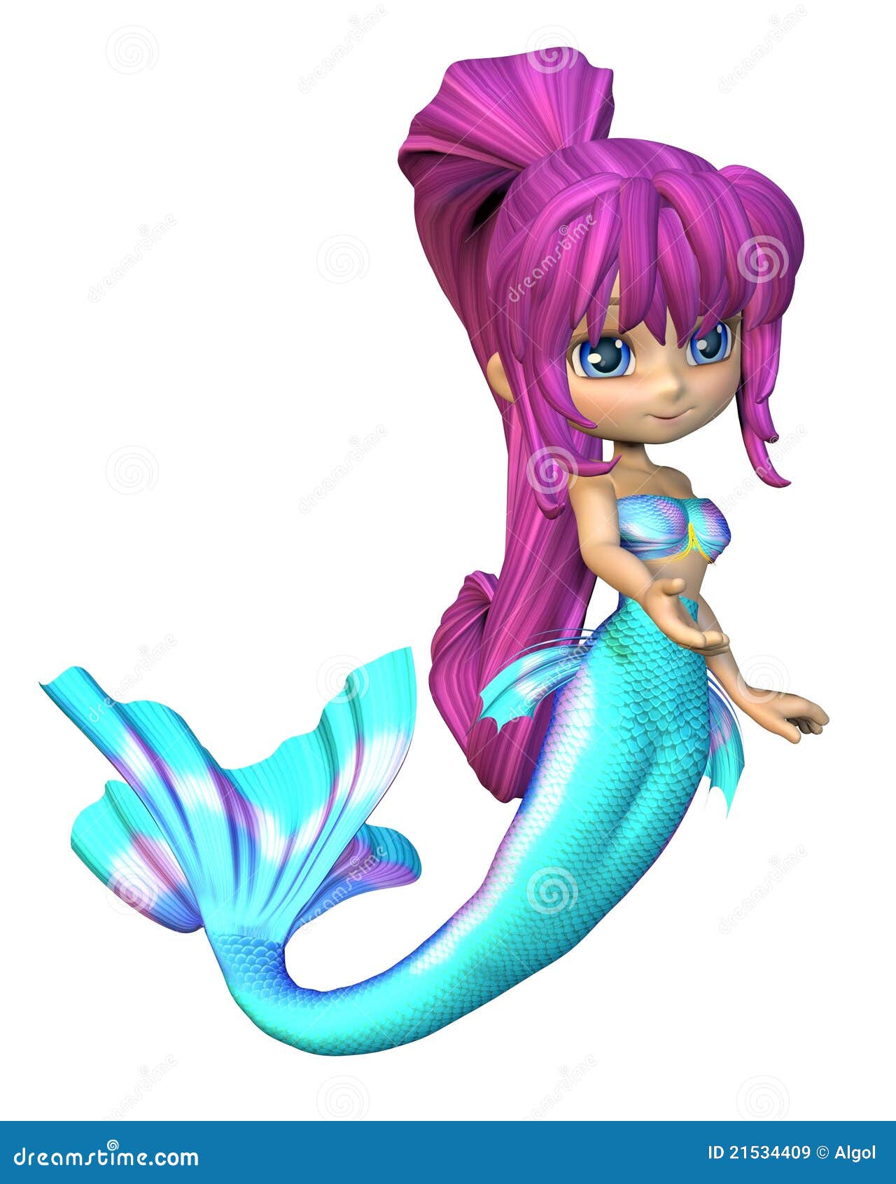 Cute Toon Bright Blue Mermaid Stock Illustration - Illustration of blue ...