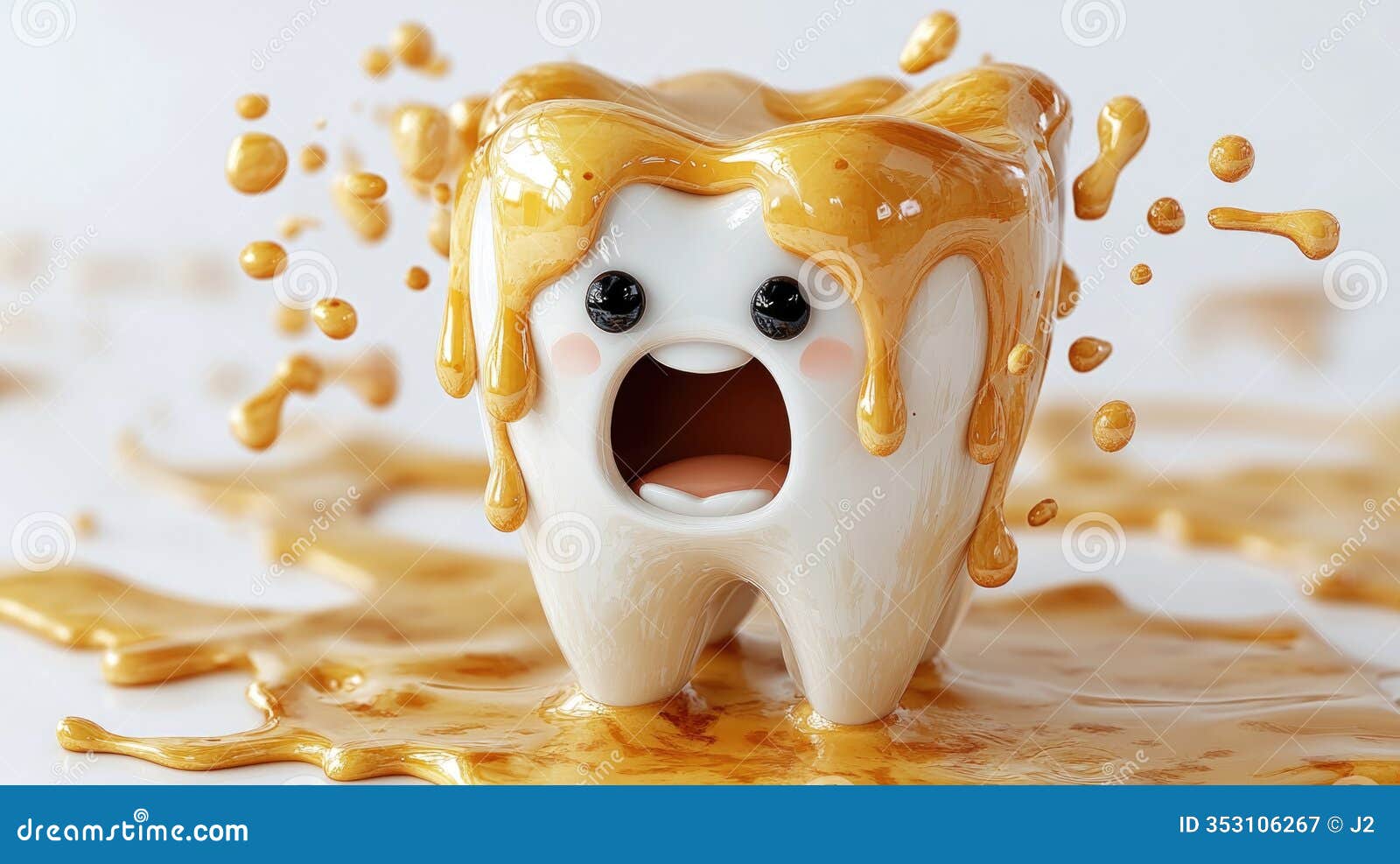 Cute Tooth Character with Caramel Dripping Effect Stock Illustration ...