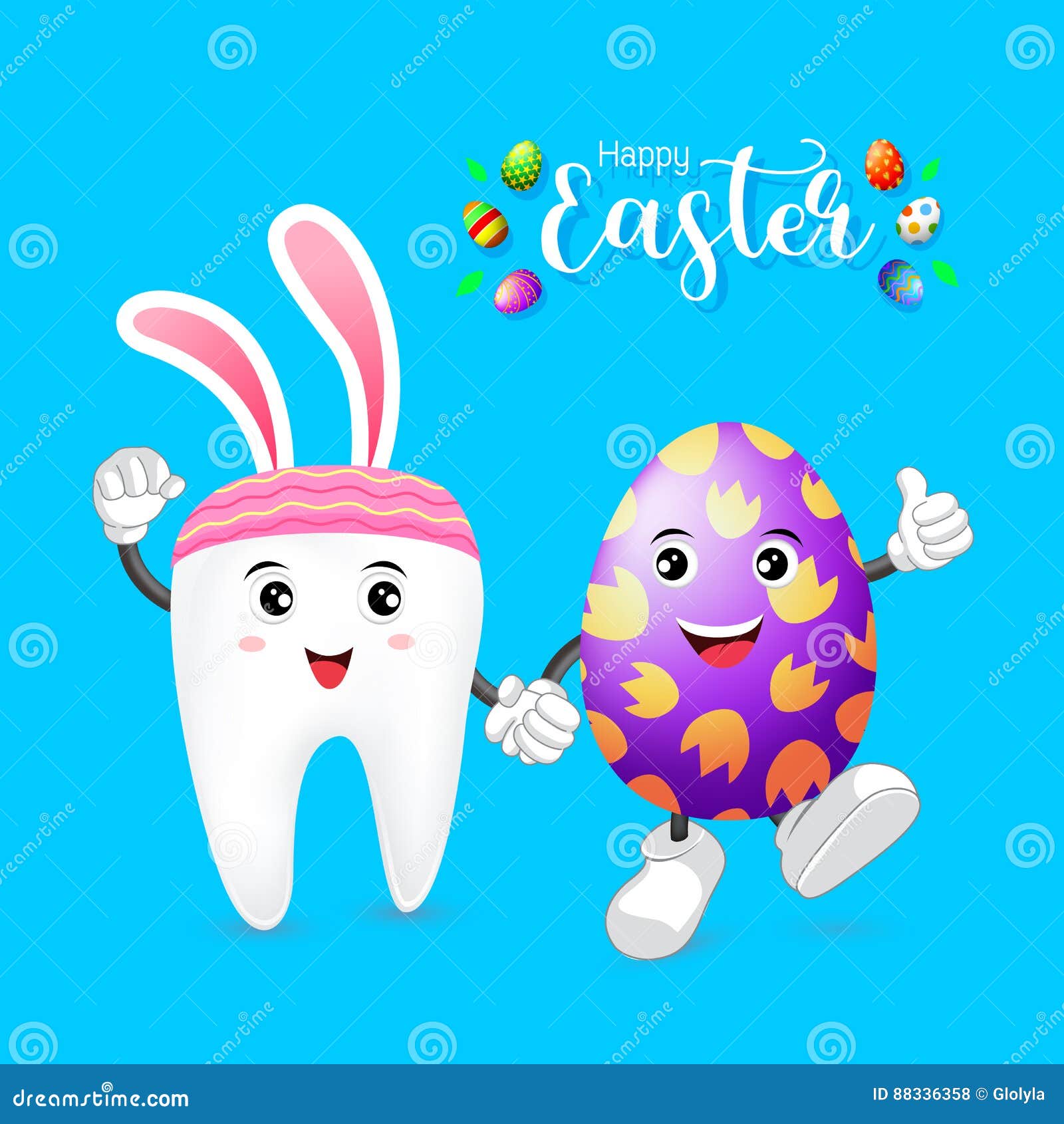 Cute Tooth Character with Easter Egg. Stock Vector - Illustration of ...
