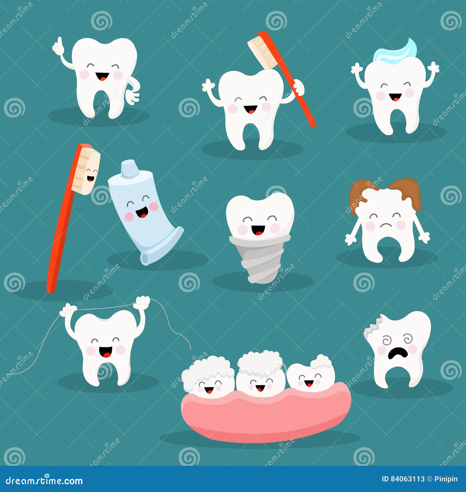 Cute Tooth Character Set stock vector. Illustration of cartoon - 84063113