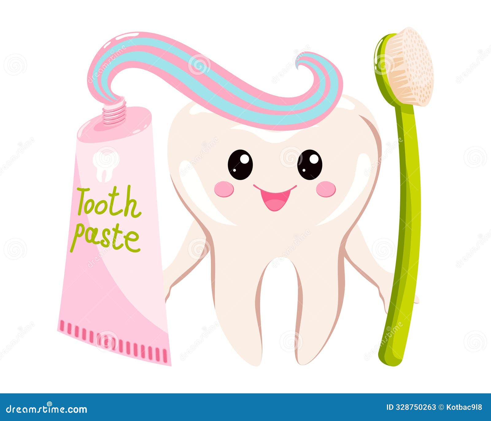 Cute Tooth Character with Toothbrush and Toothpaste Stock Illustration ...