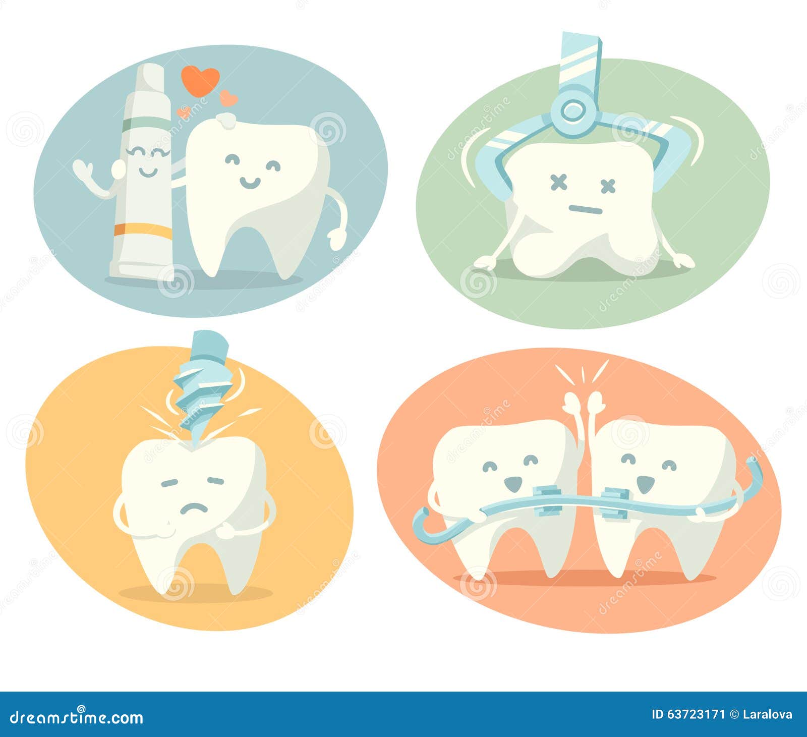 Cute Tooth in Different Situations Stock Vector - Illustration of ...