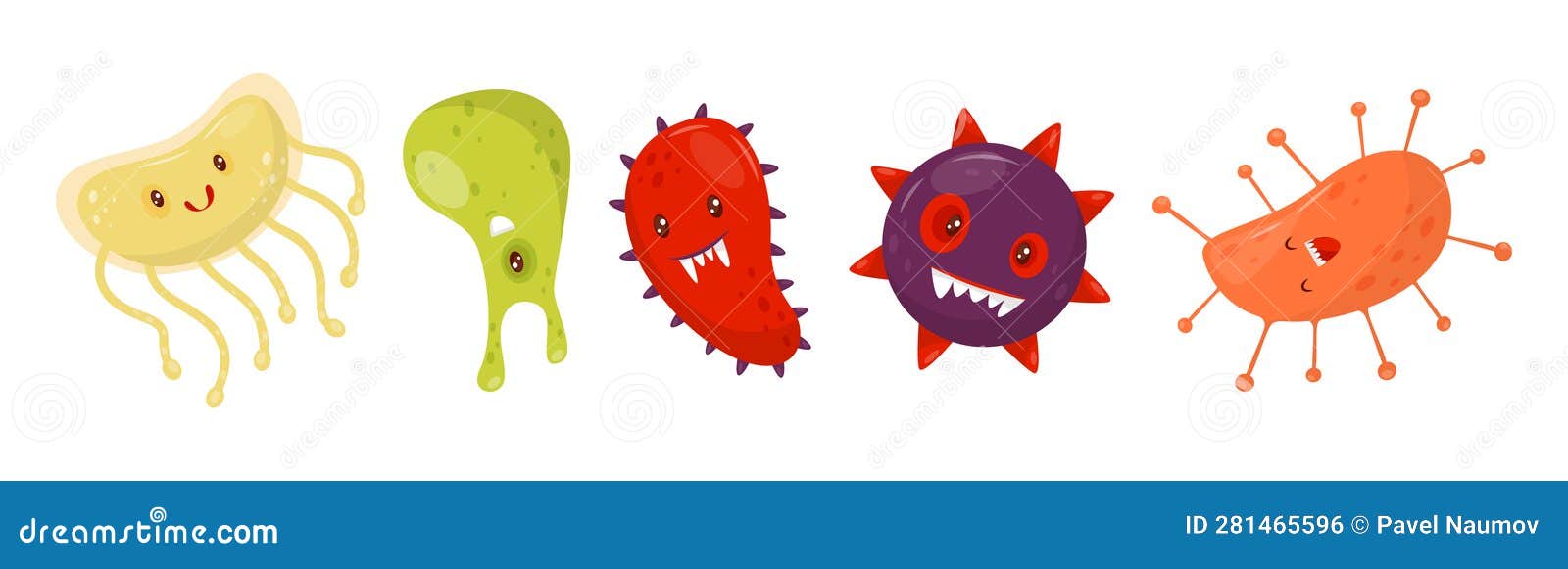 Cute Toothy Germs and Bacteria or Microbes Vector Set Stock Vector ...