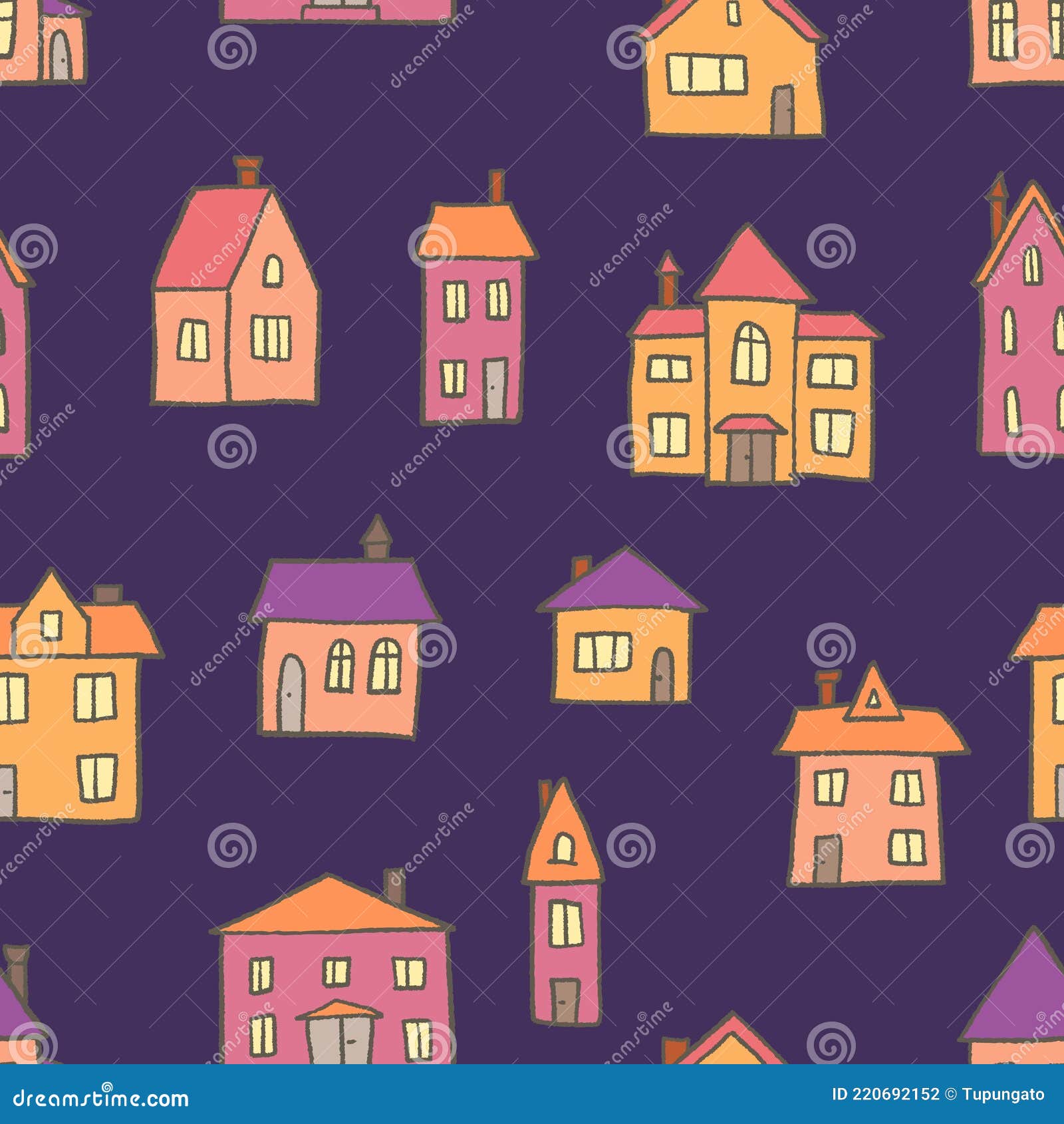 Cute Town Pattern - Vector Background Stock Vector - Illustration of ...