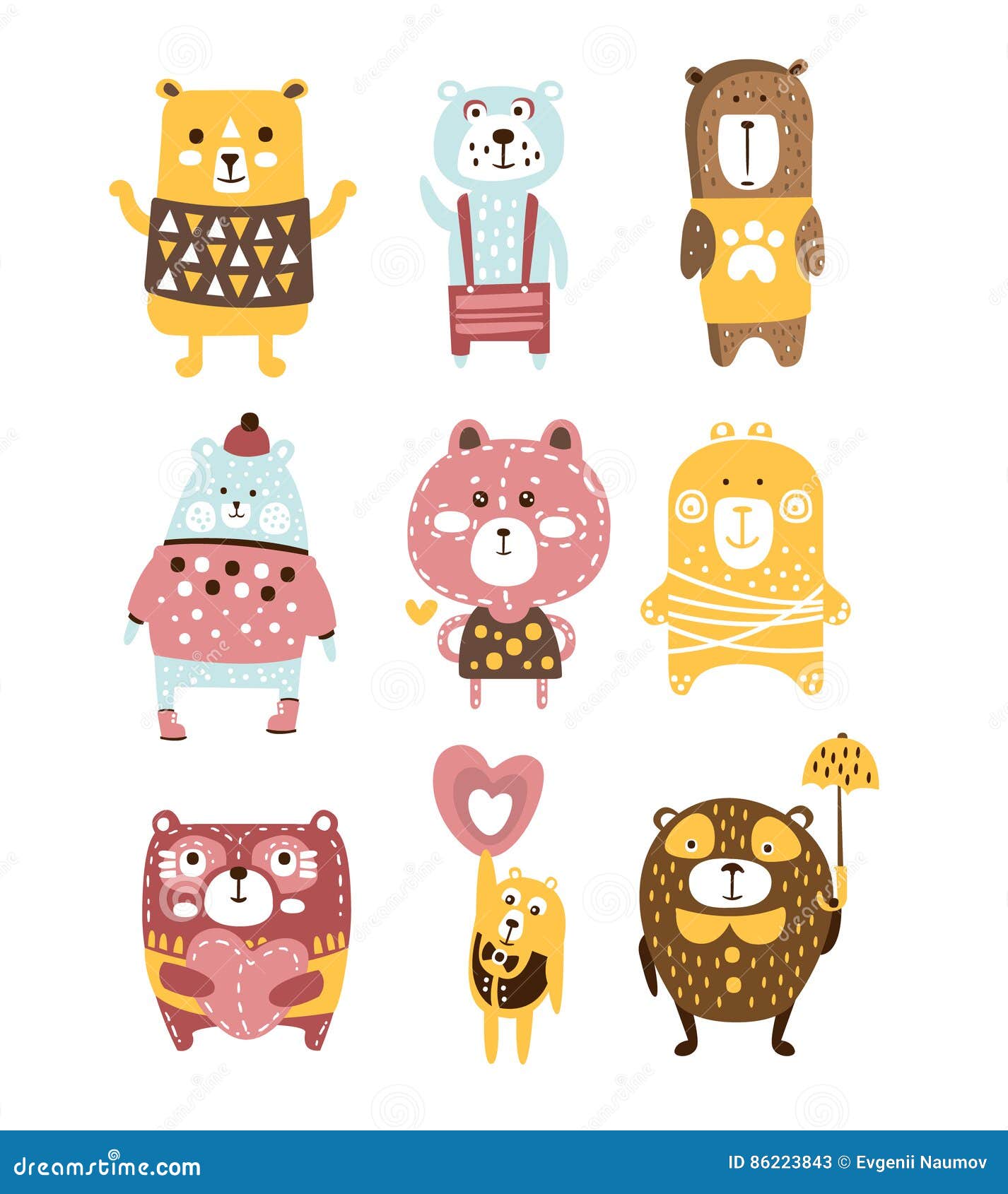 Cute Toy Bear Animals Set of Childish Stylized Characters in Clothes in ...