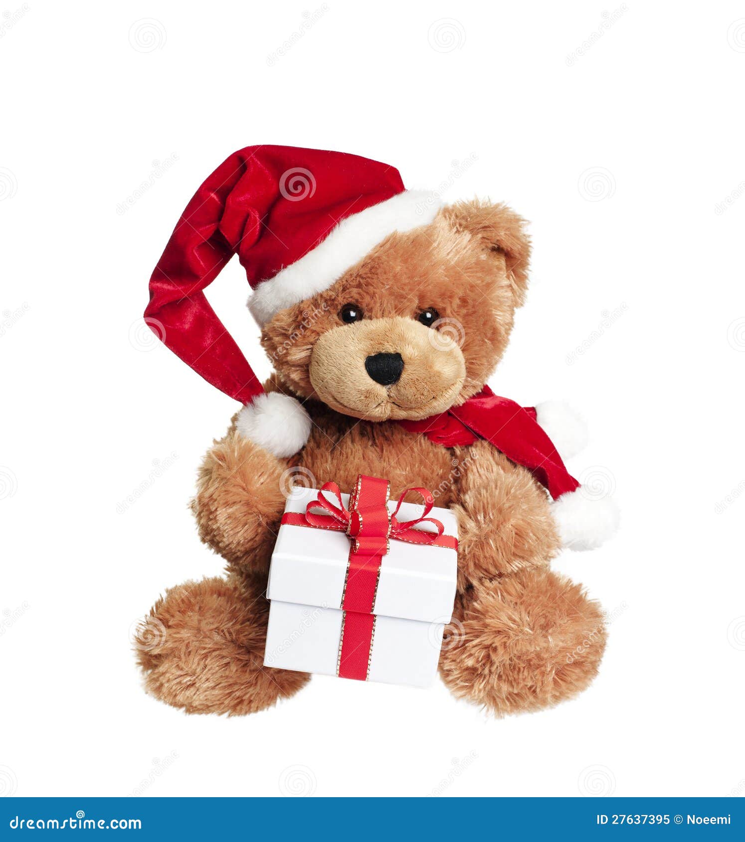 Cute Toy Bear with Christmas Gift on White Stock Image - Image of smile ...