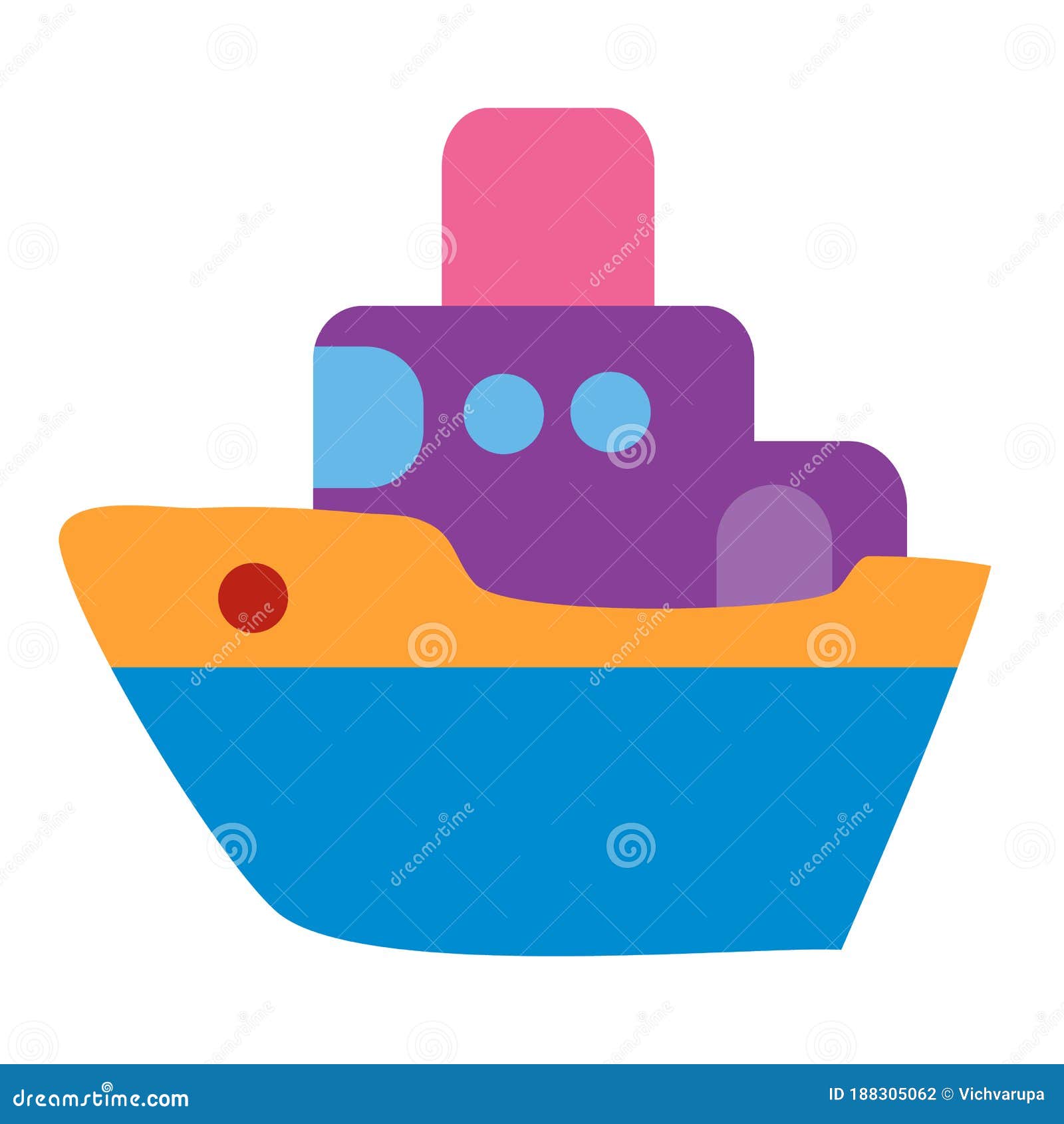 Cute Toy Ship, Isolated Object on a White Background, Vector ...