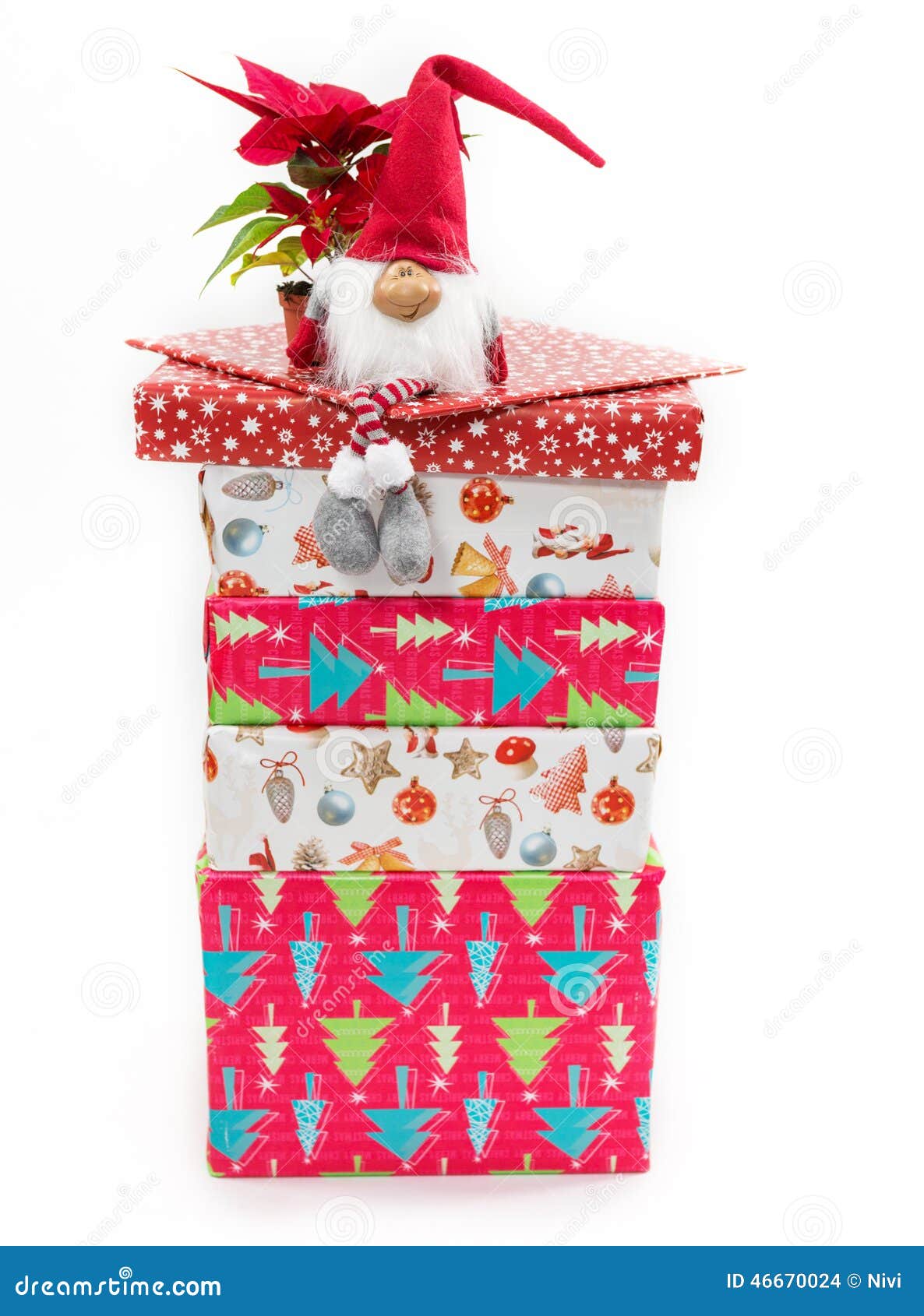 Cute Toy on Stack of Christmas Presents Stock Photo - Image of presents ...
