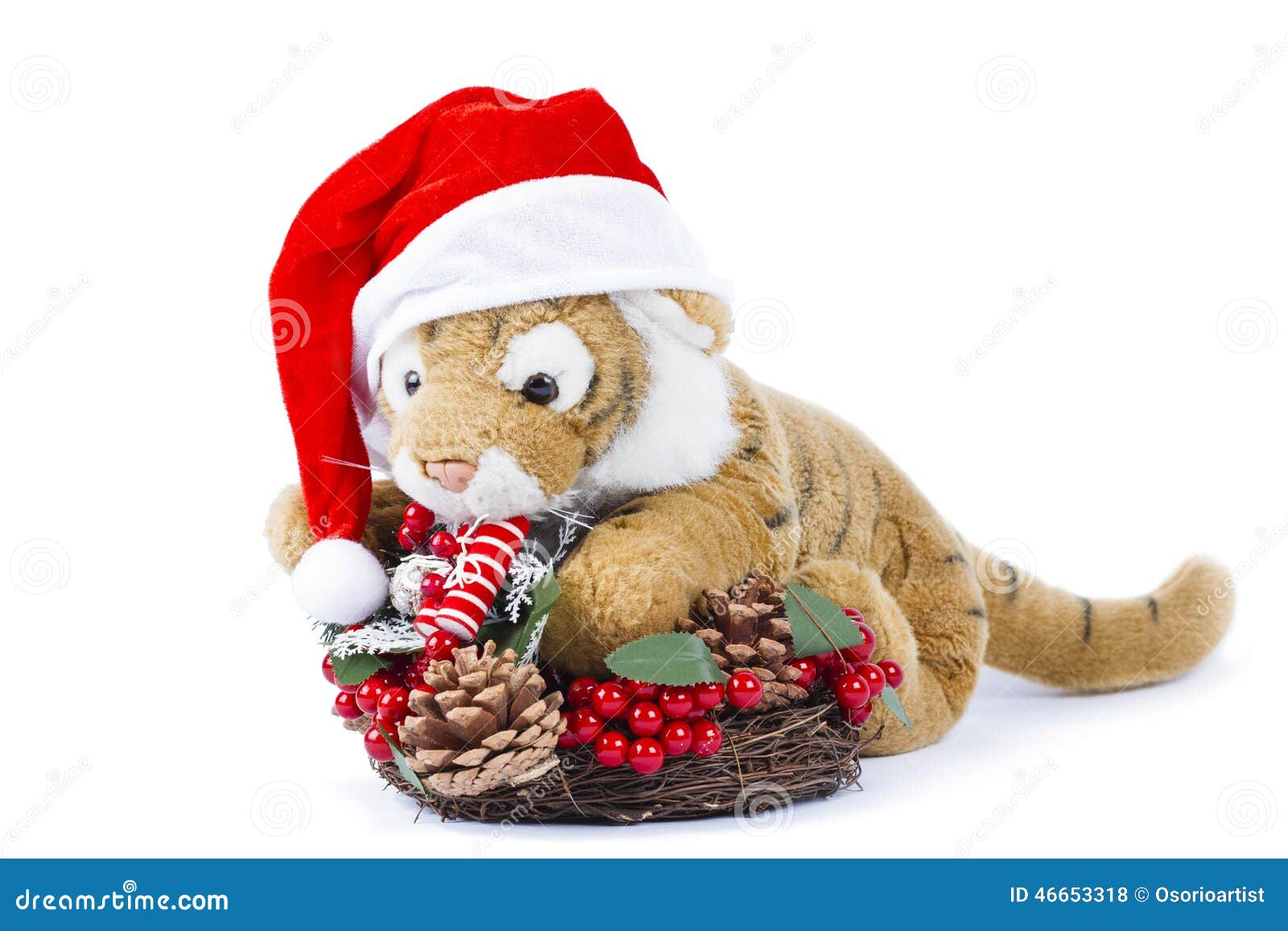 Cute Toy Tiger with Christmas Wreath Stock Photo - Image of gift ...