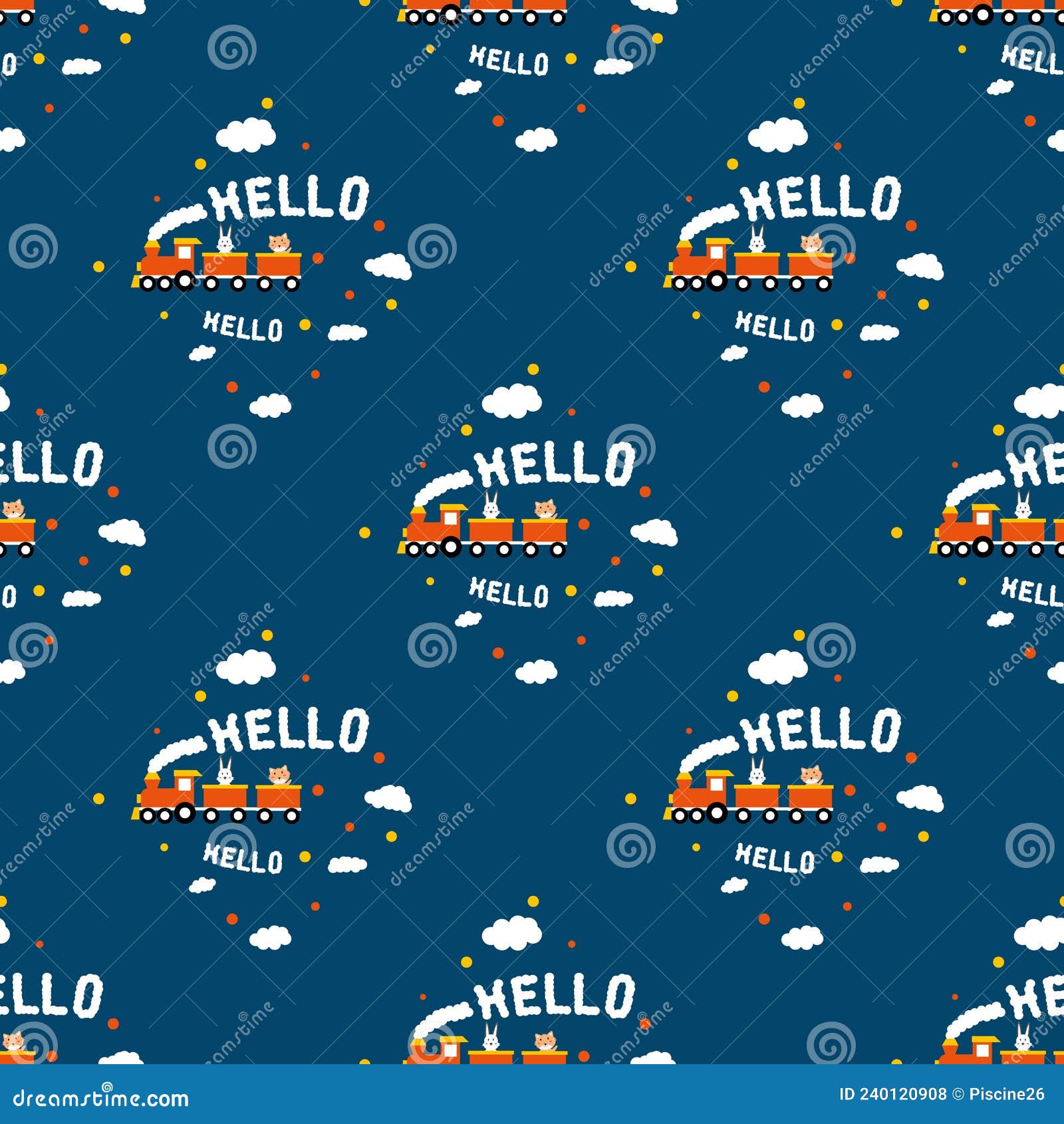 Cute Train in Square Pattern in Blue Background Seamless Pattern for ...