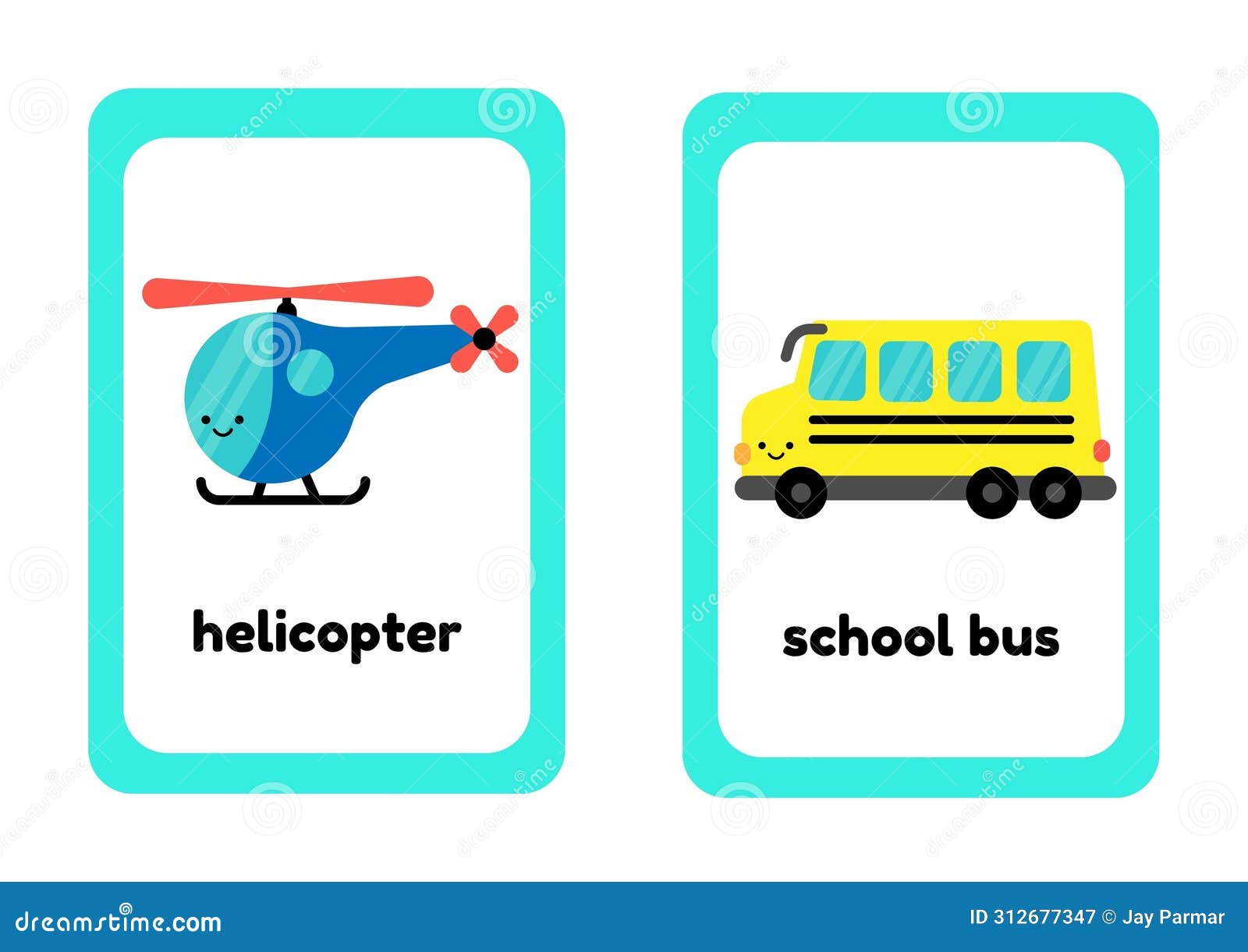 Cute Transportation Vehicles Flashcard - 1 Stock Illustration ...