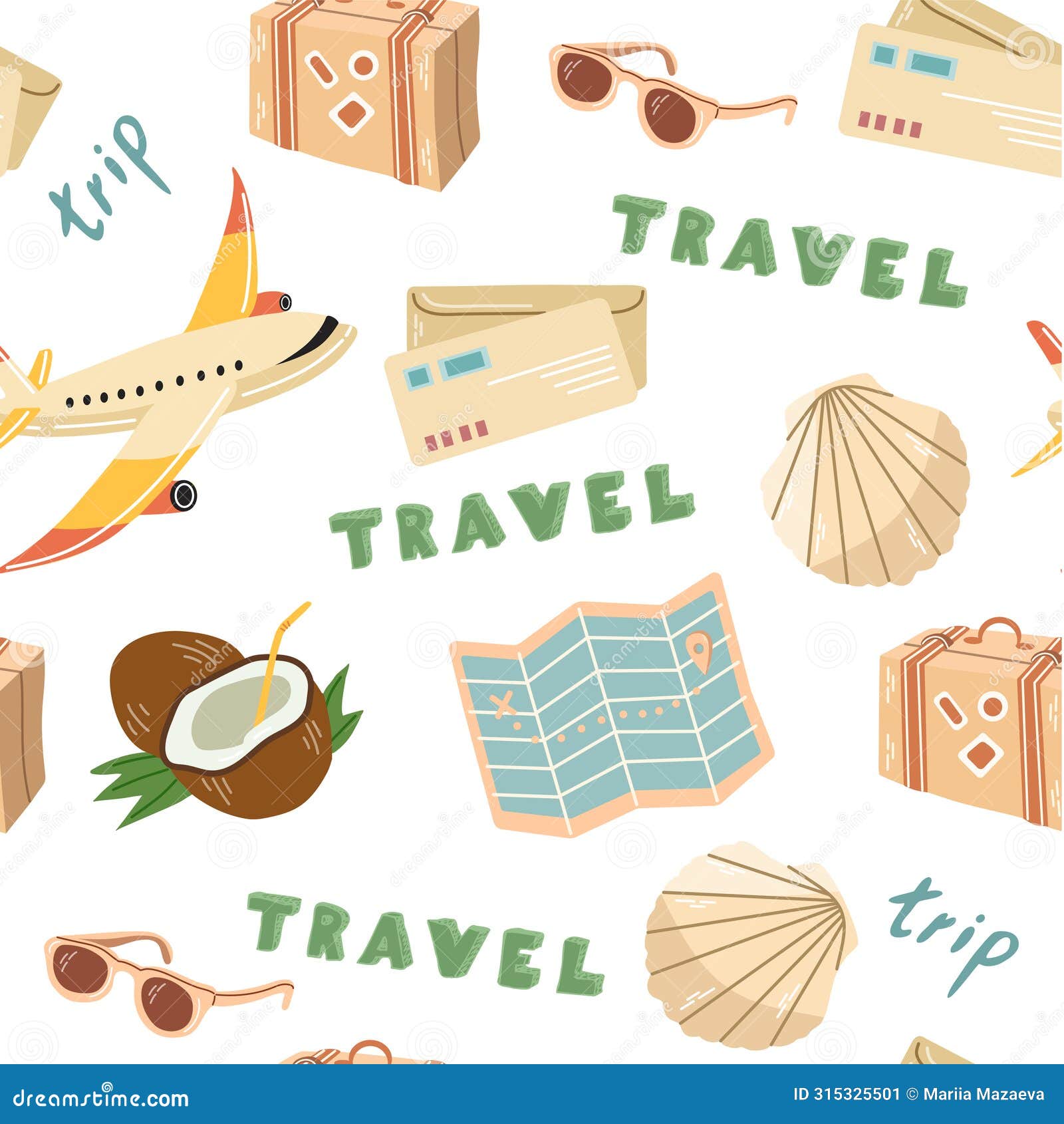 Cute Travelling Seamless Pattern, Paper Map with Geolocation Mark ...