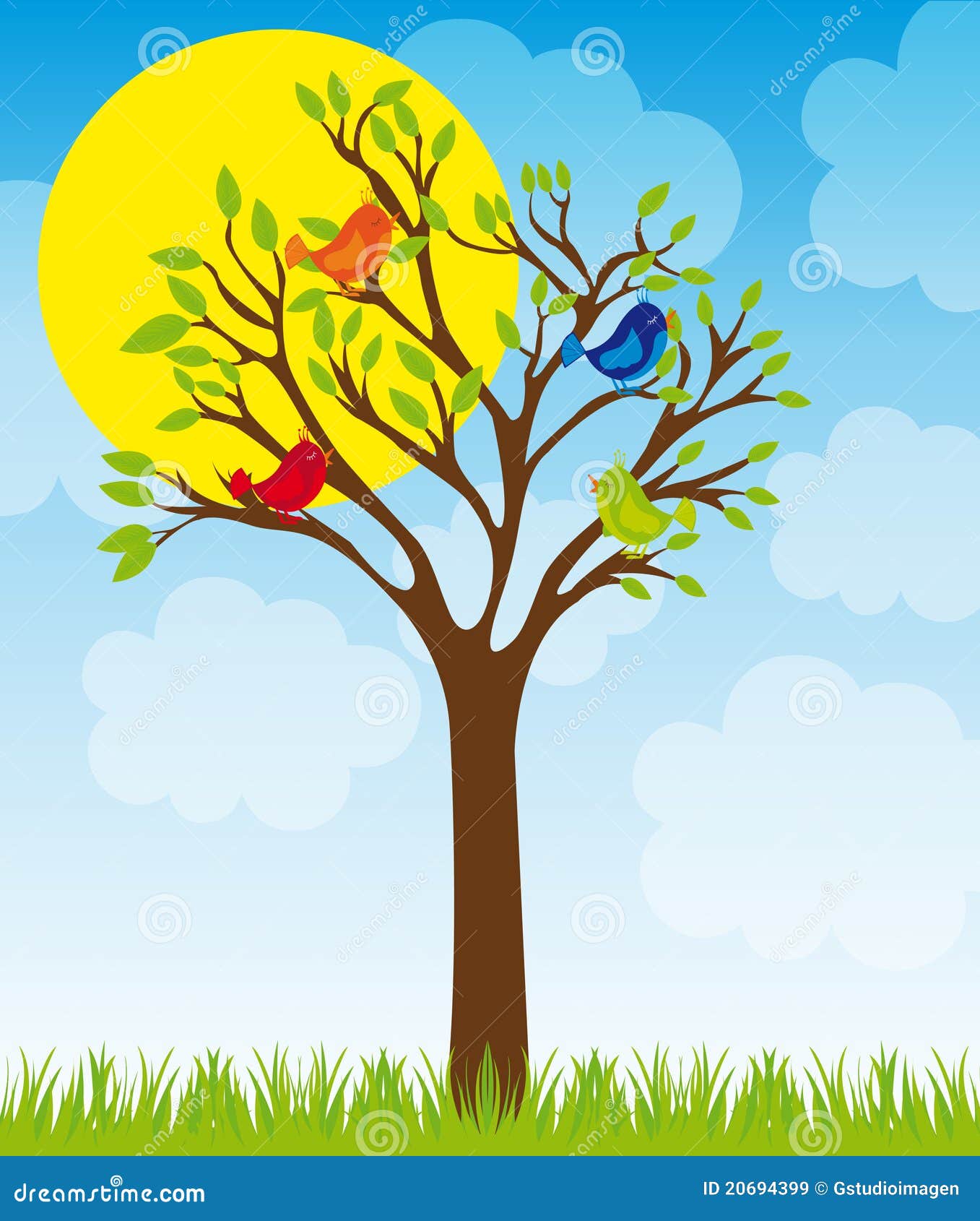 Cute tree and birds stock vector. Illustration of artistic - 20694399