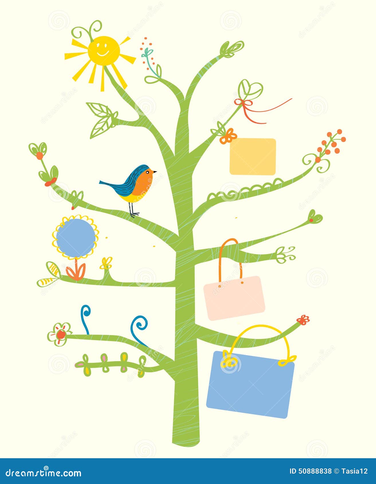 Cute Tree Card with Text Frames for Kids Stock Vector - Illustration of ...