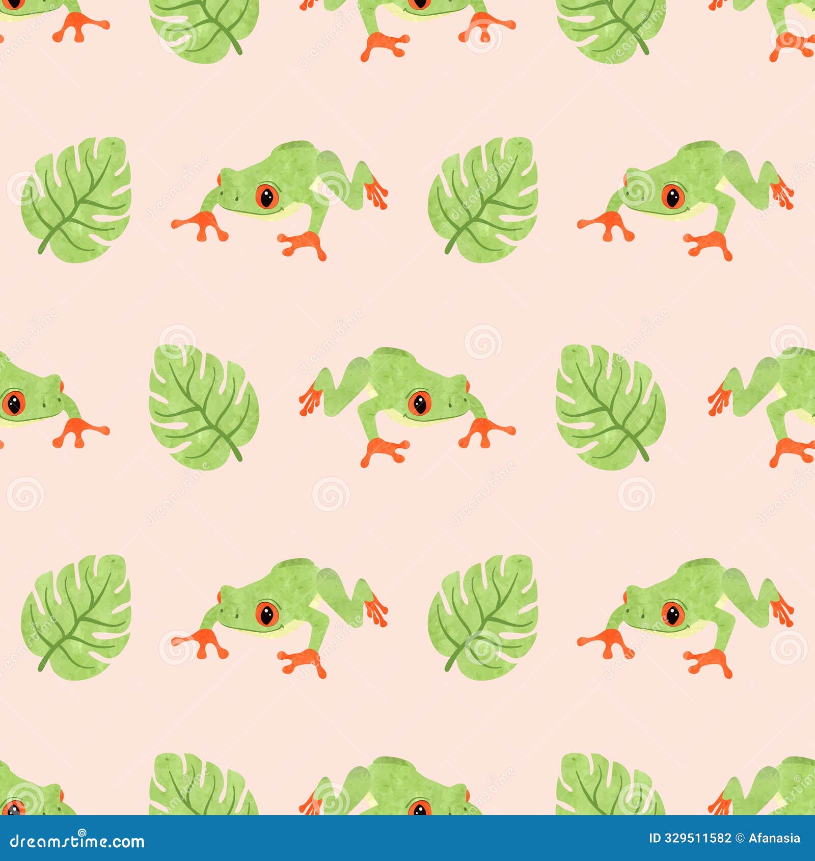 Cute Tree Frog Pattern. Seamless Vector Background with Watercolor ...