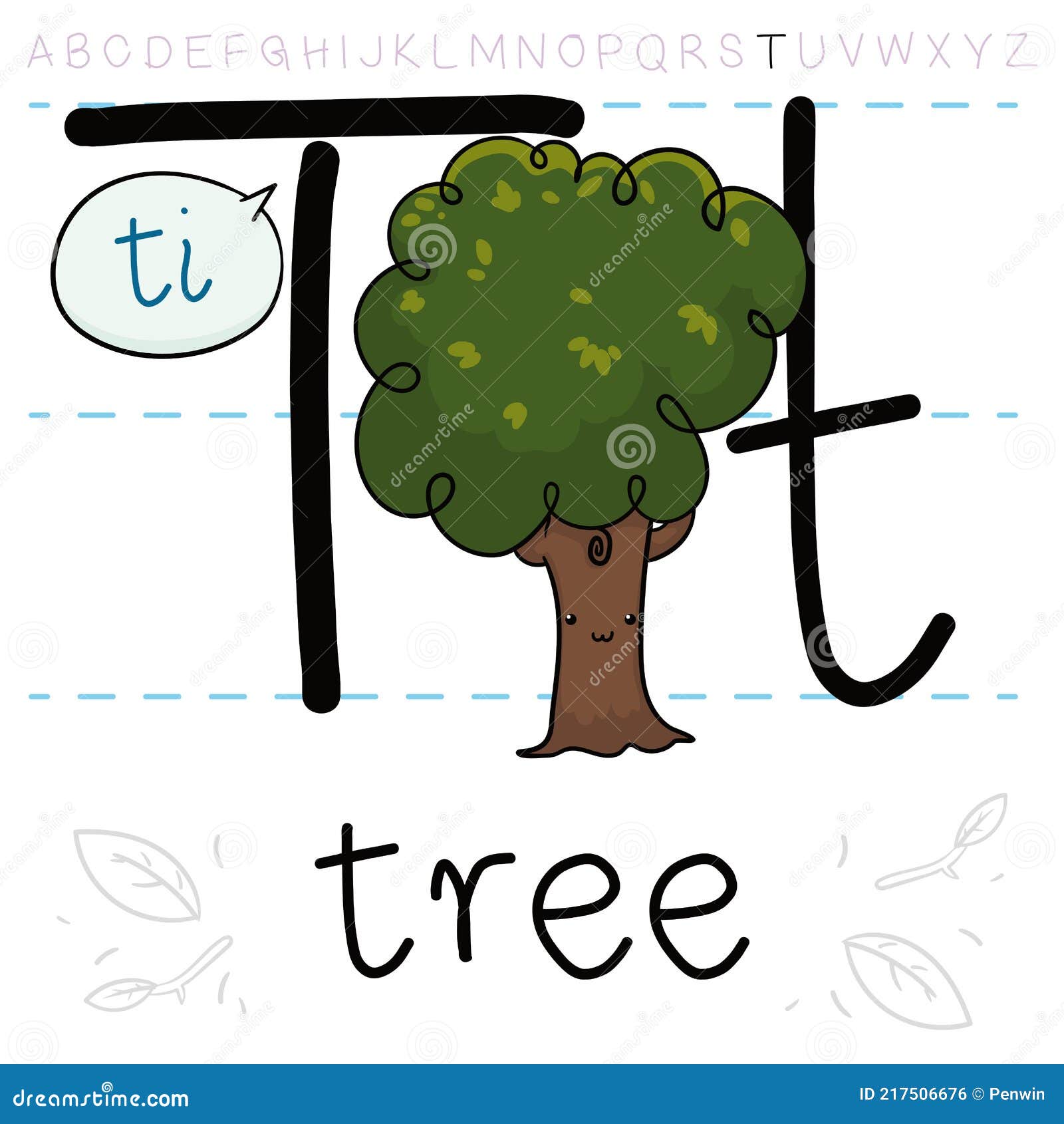 Cute Tree Growing between the Letters T of the Alphabet, Vector ...