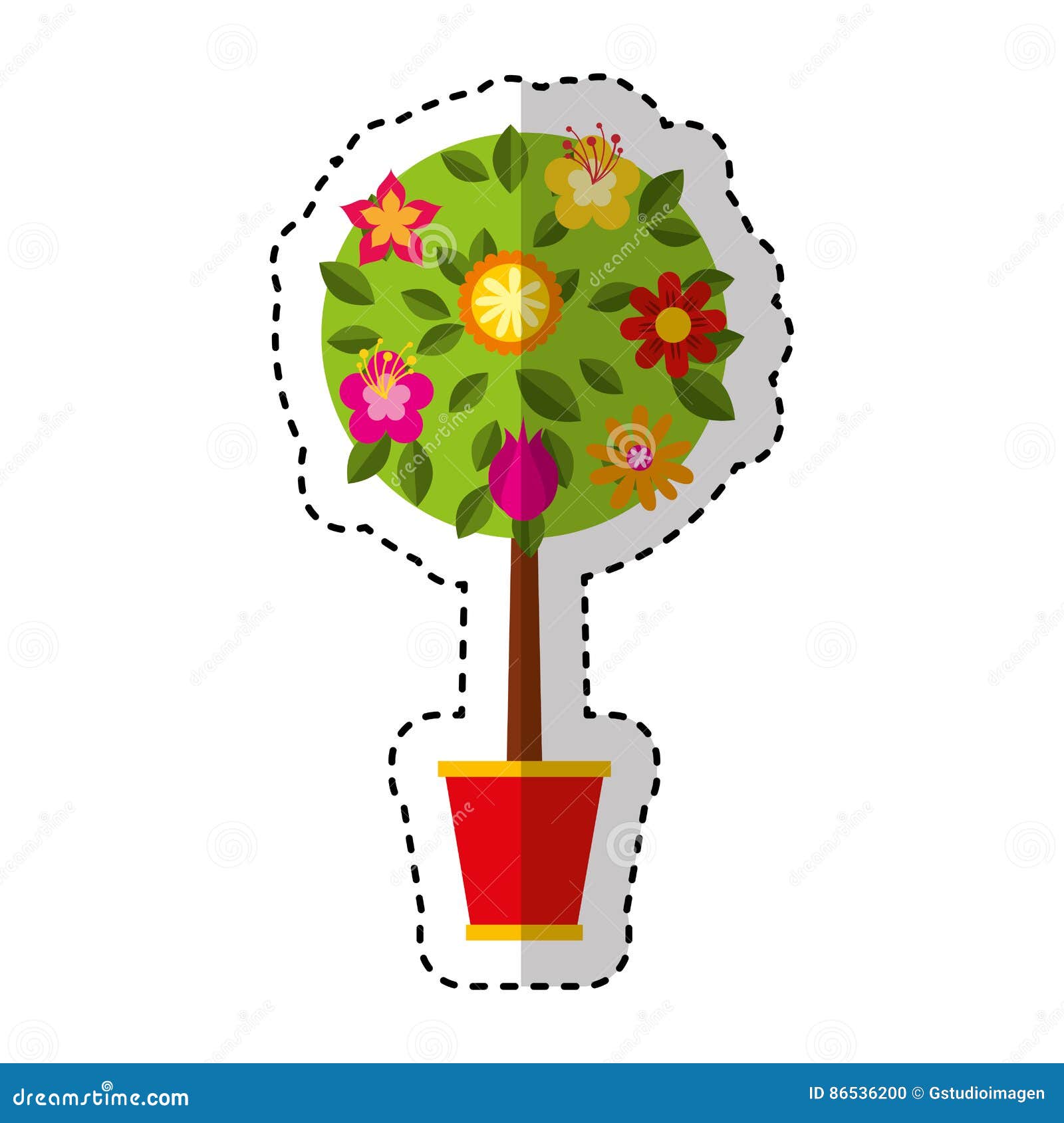 Cute tree in pot icon stock vector. Illustration of flat - 86536200