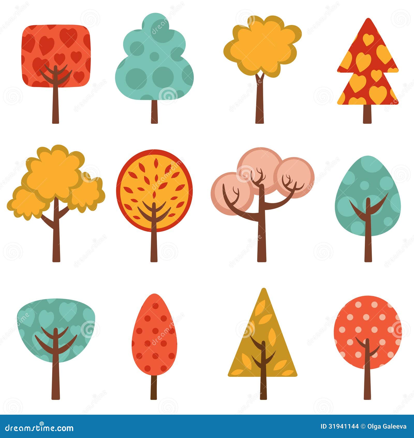 Cute trees collection stock illustration. Illustration of shape - 31941144