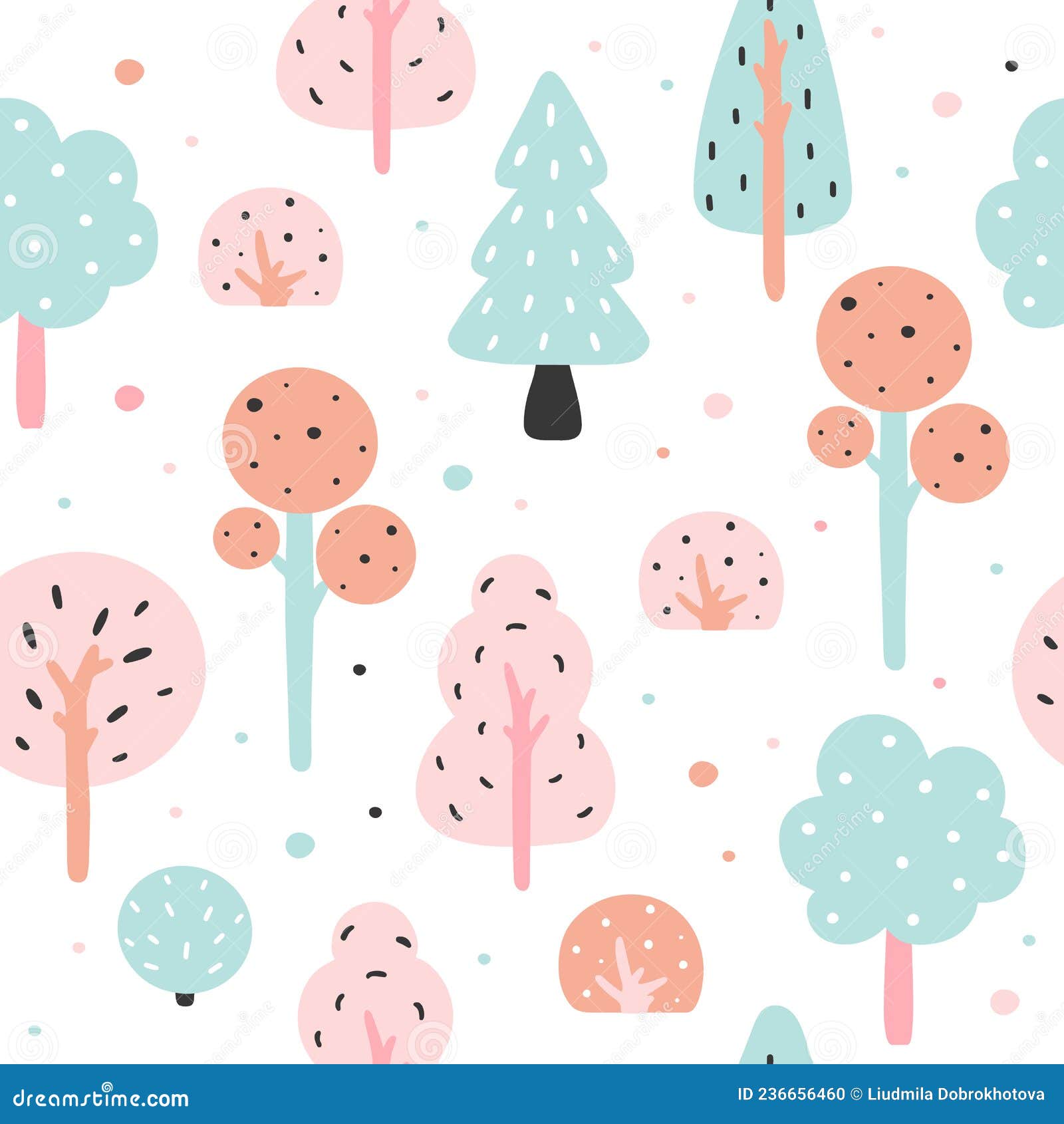 Cute Trees Vector Pattern. Doodle Seamless Creative Pattern Stock ...