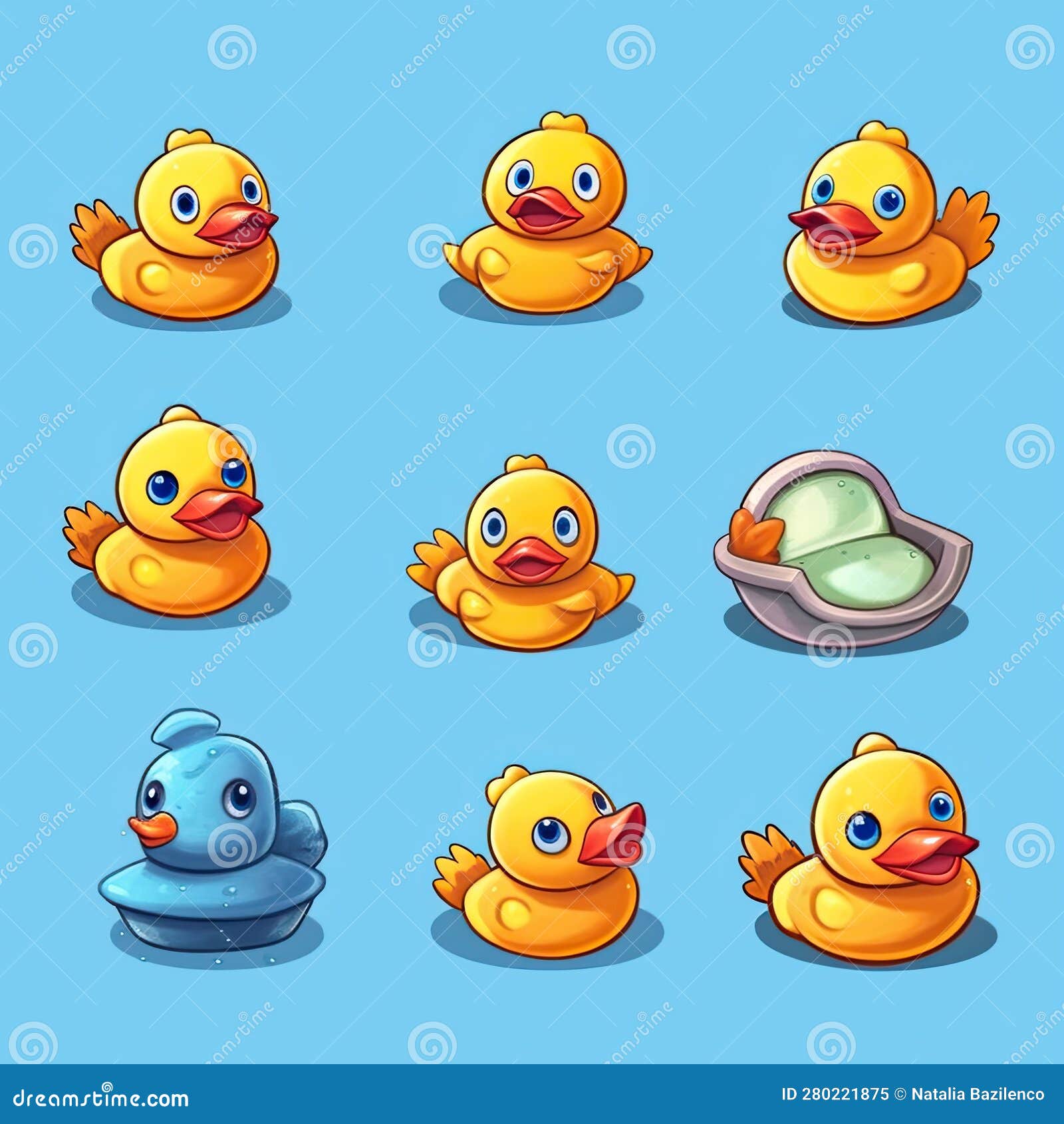 Cute Trendy Rubber Duck Icon Set. Duck Icon Stock Illustration ...