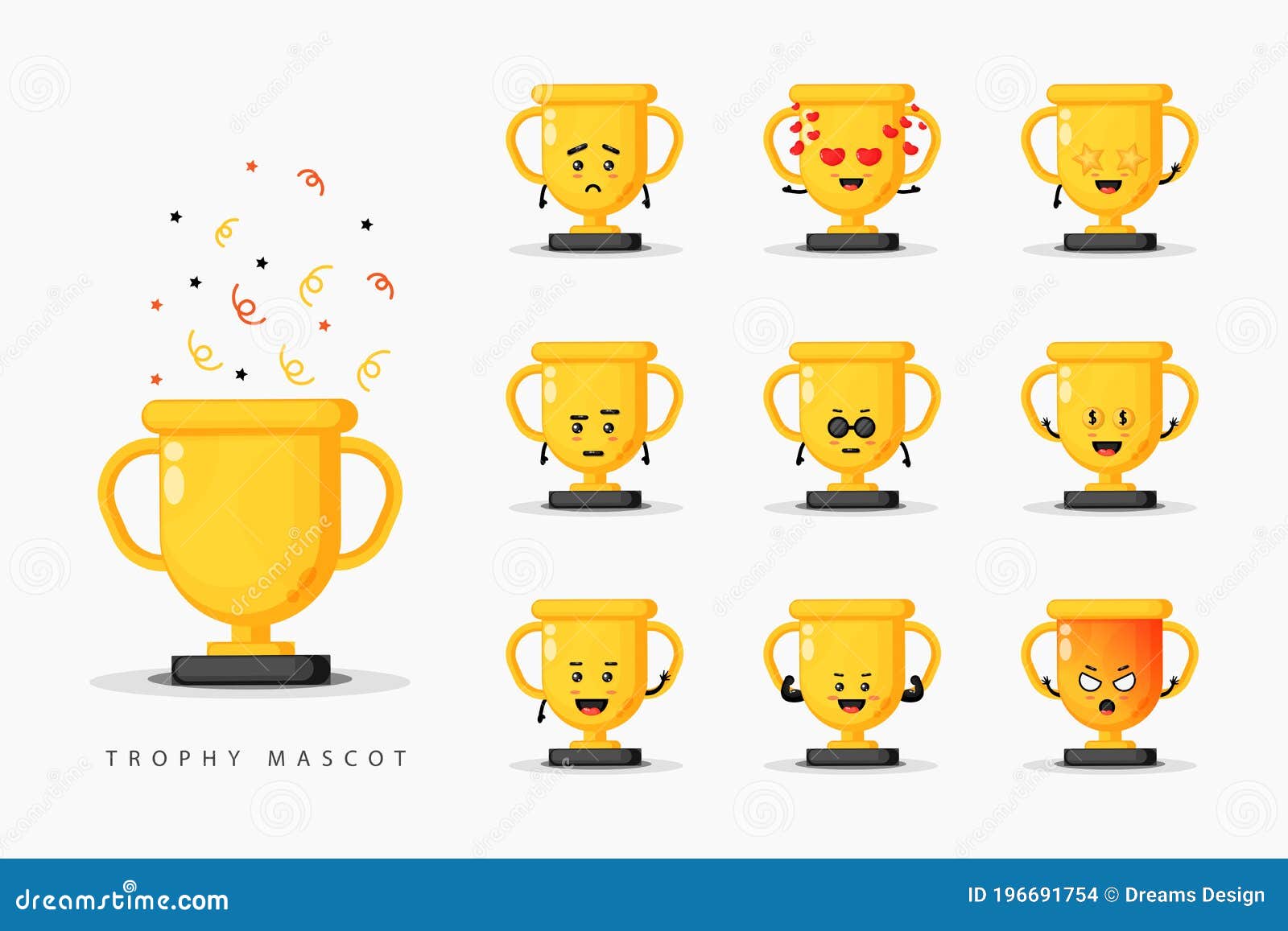Cute Trophy Mascot Design Set Stock Illustration - Illustration of ...