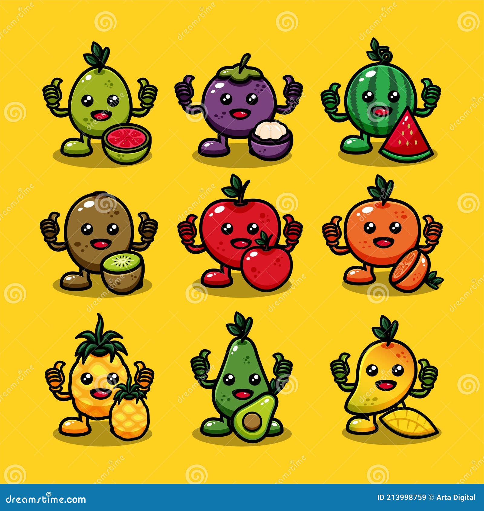 A Cute Tropical Fruit Character Design Set Stock Vector - Illustration ...