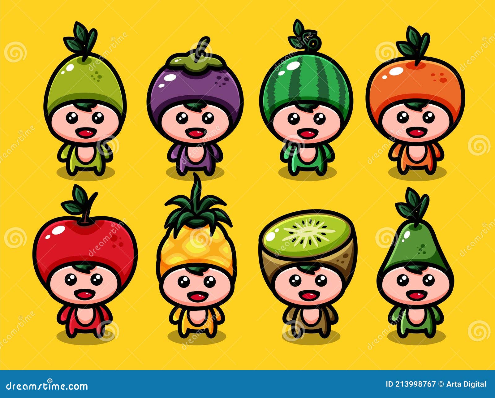 A Cute Tropical Fruits Character Design Set Stock Vector - Illustration ...