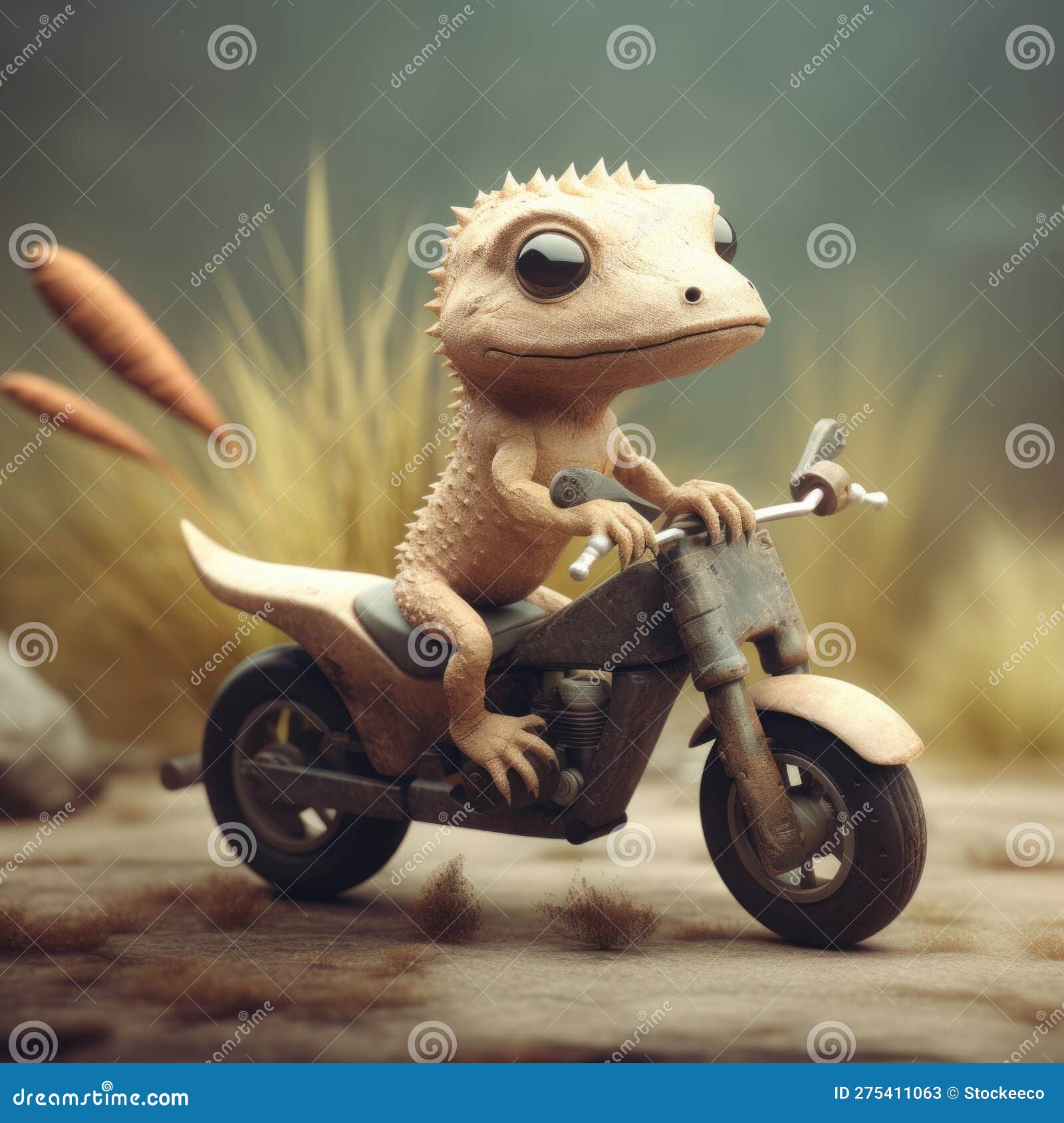 Cute Tuatara Lizard Riding Motorcycle Stock Illustration - Illustration ...