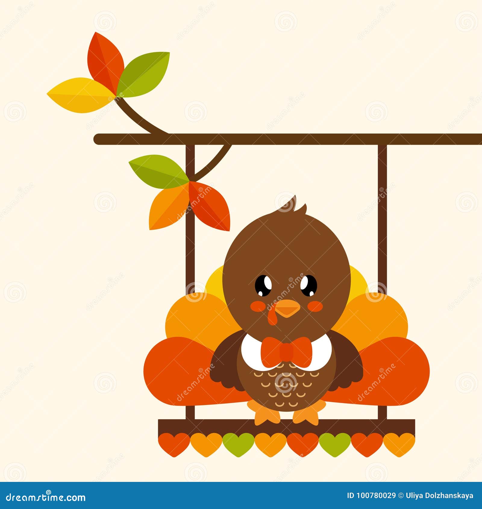 Cute Turkey on a Branch and Swing Stock Vector - Illustration of ...