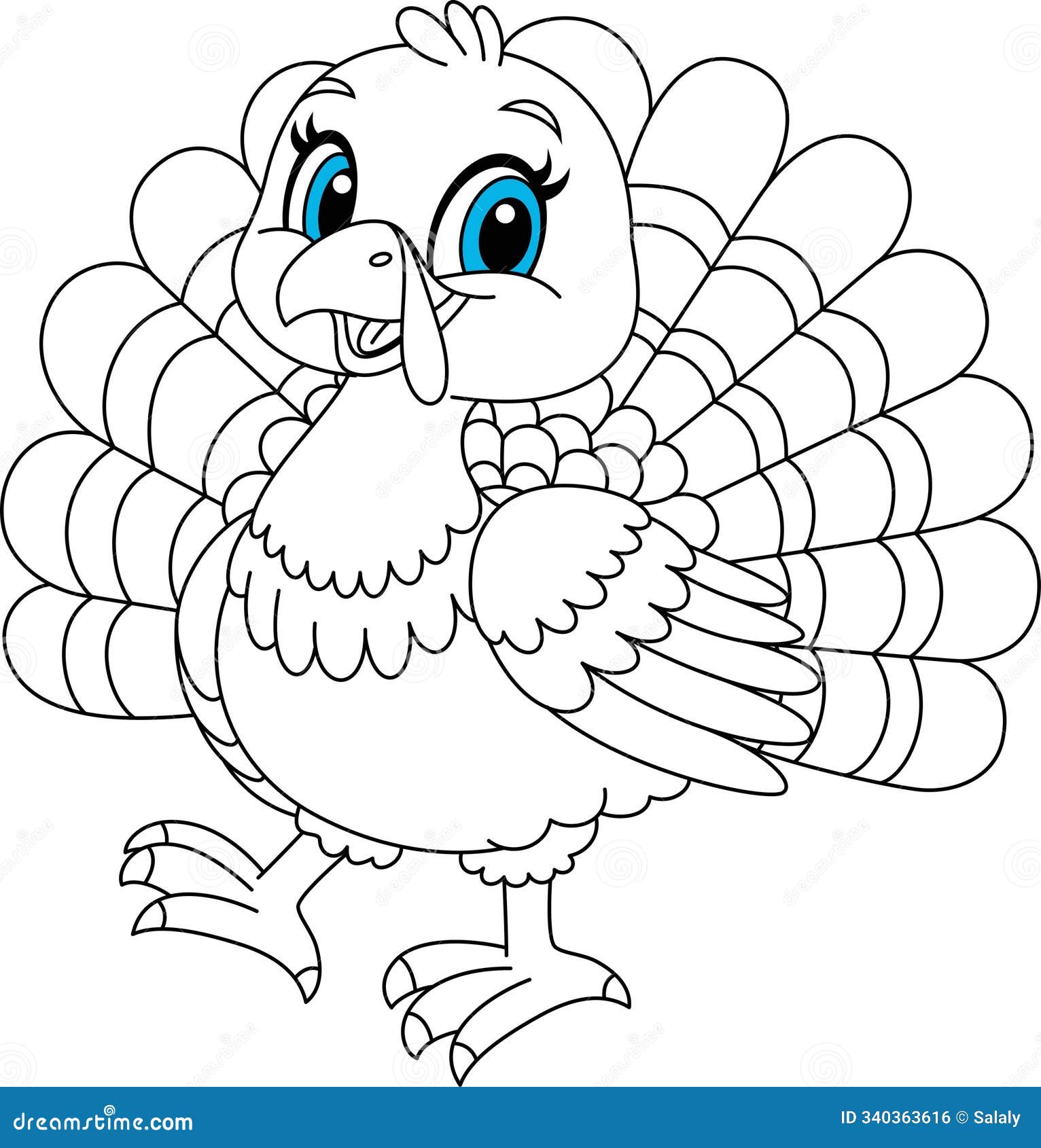 Cute Turkey Outline Coloring Page Stock Illustration - Illustration of ...