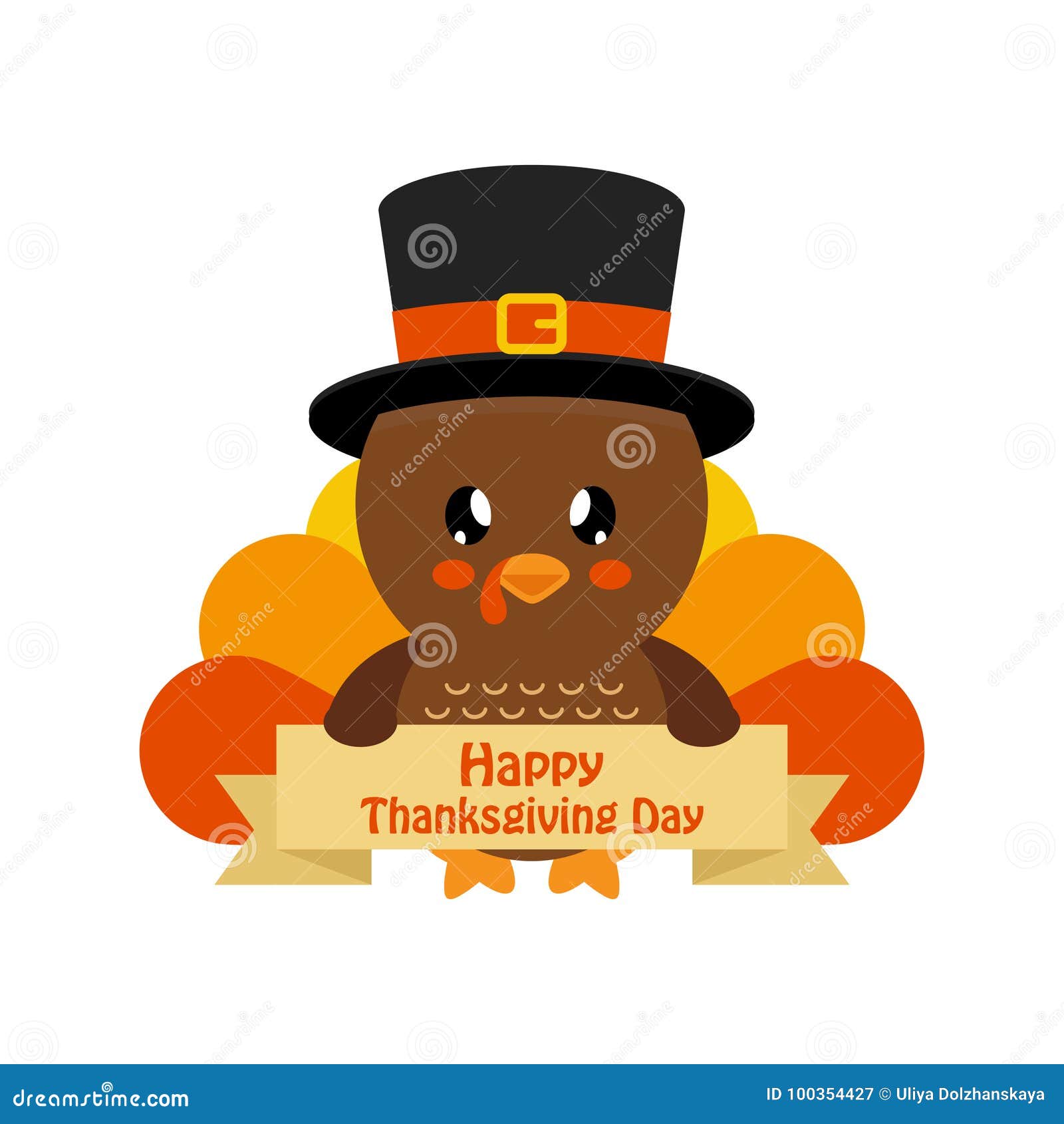 Cute Turkey Vector with Hat and Sign Stock Vector - Illustration of ...