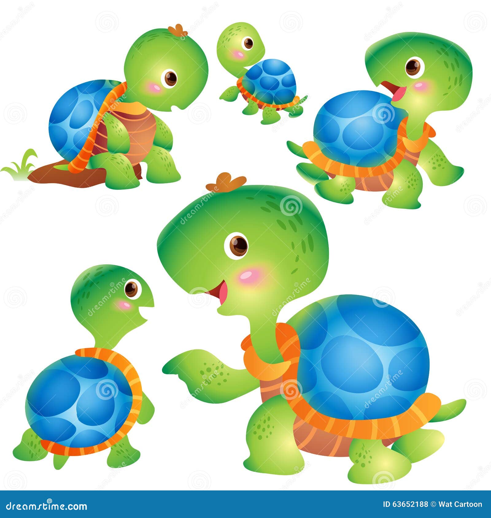 Cute Turtle Cartoon Actions Stock Vector - Illustration of cute ...