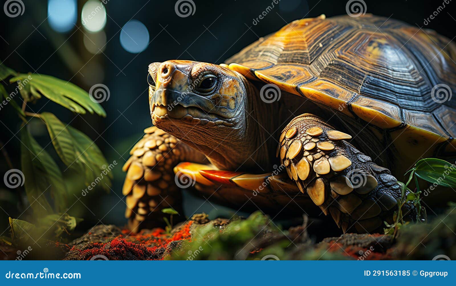 A Cute Turtle Crawls Slowly in the Tropical Rainforest Generated by AI ...