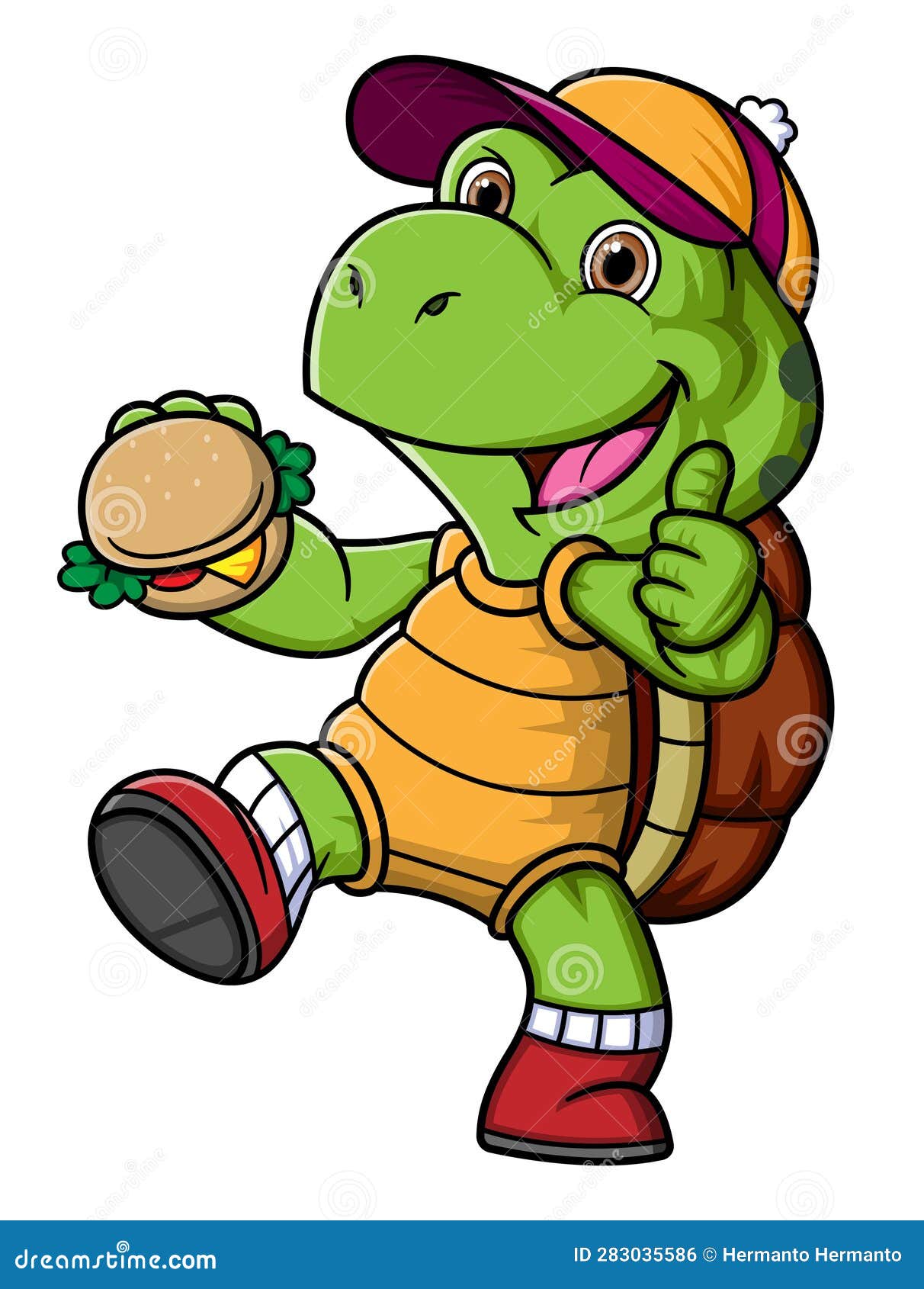 The Cute Turtle is Eating Hamburger Stock Vector - Illustration of eyes ...