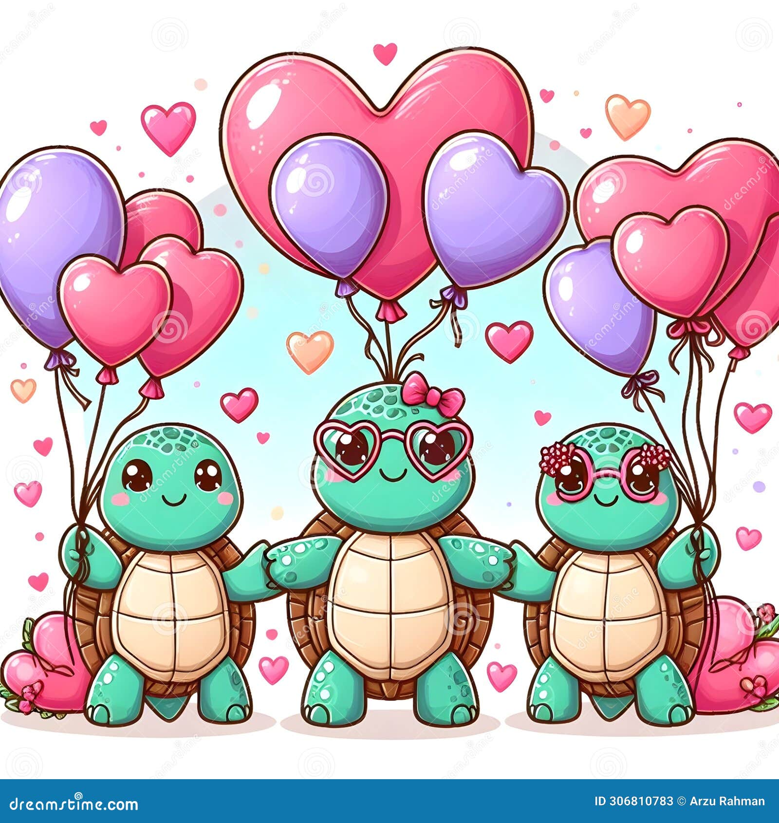 Cute Turtle Holding Heart Shape Balloon Stock Illustration ...